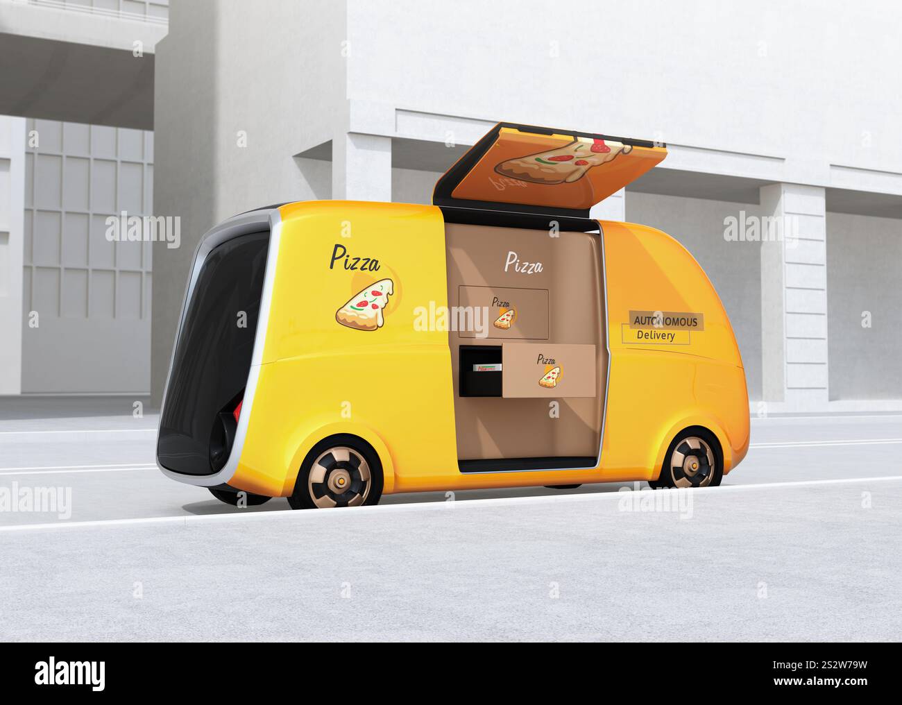 Concept image of unmanned pizza delivery robot car Stock Photo - Alamy