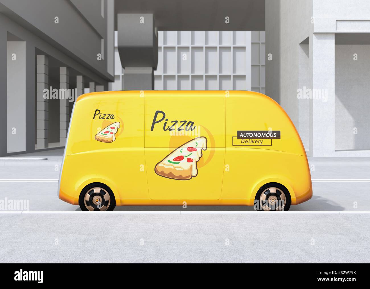 Concept image of unmanned pizza delivery robot car Stock Photo - Alamy