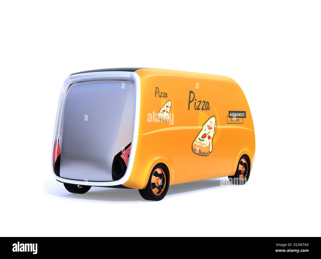 Image of the back of an unmanned driving pizza delivery robot car on ...