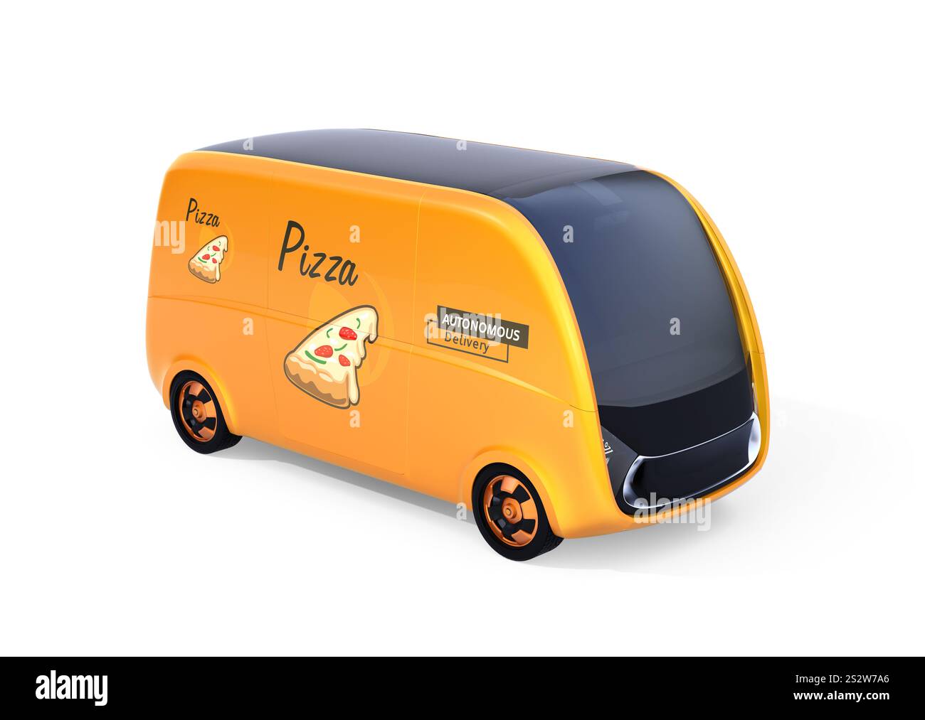 Image of unmanned pizza delivery robot car on white background Stock ...