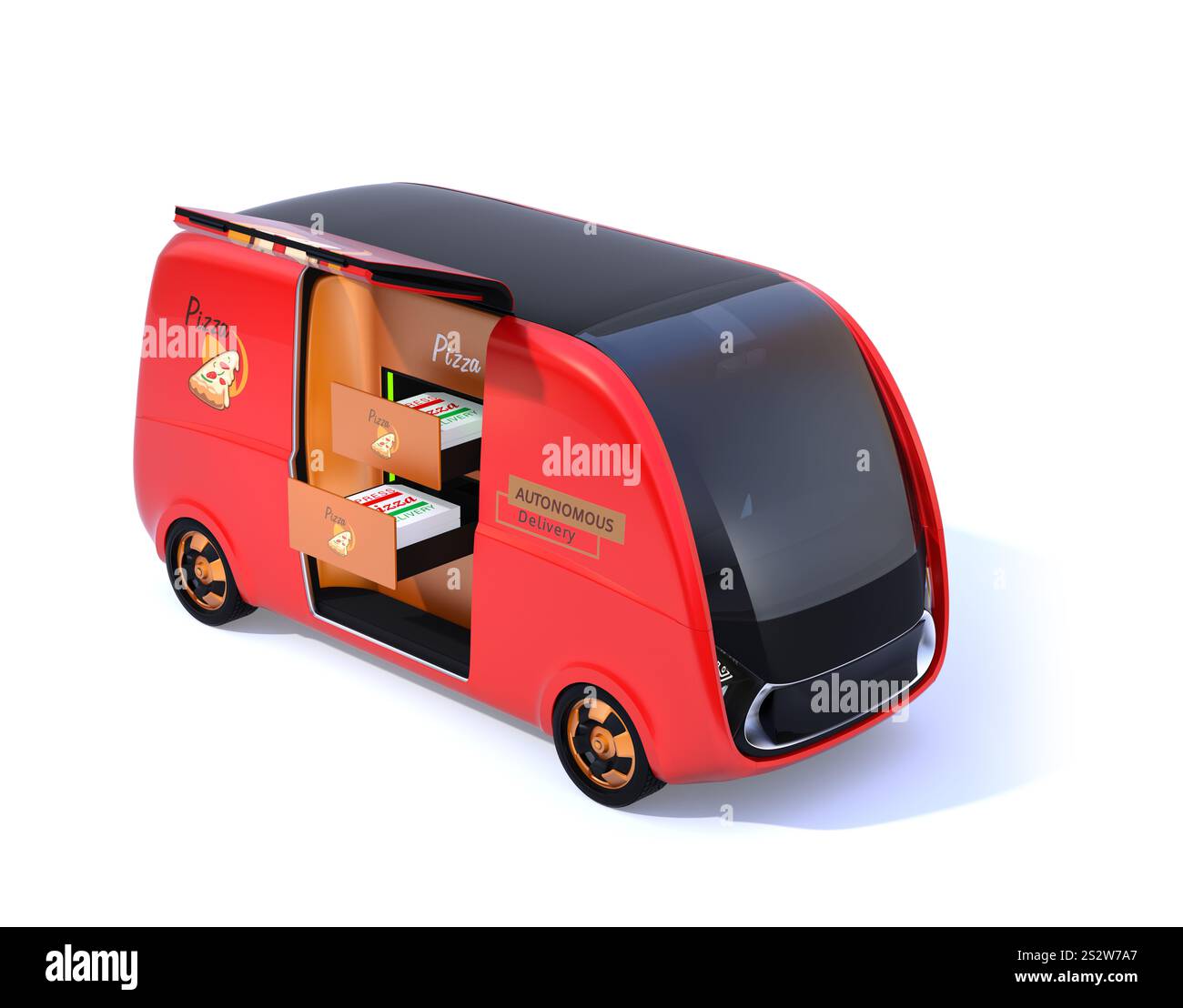 Concept image of a red pizza delivery driverless robot car Stock Photo ...