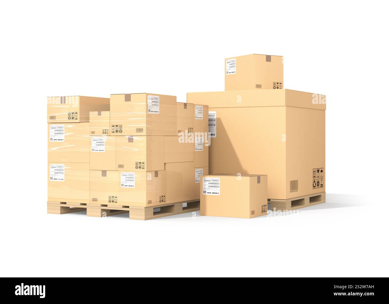 Image of corrugated boxes wrapped on wooden pallets and reinforced ...