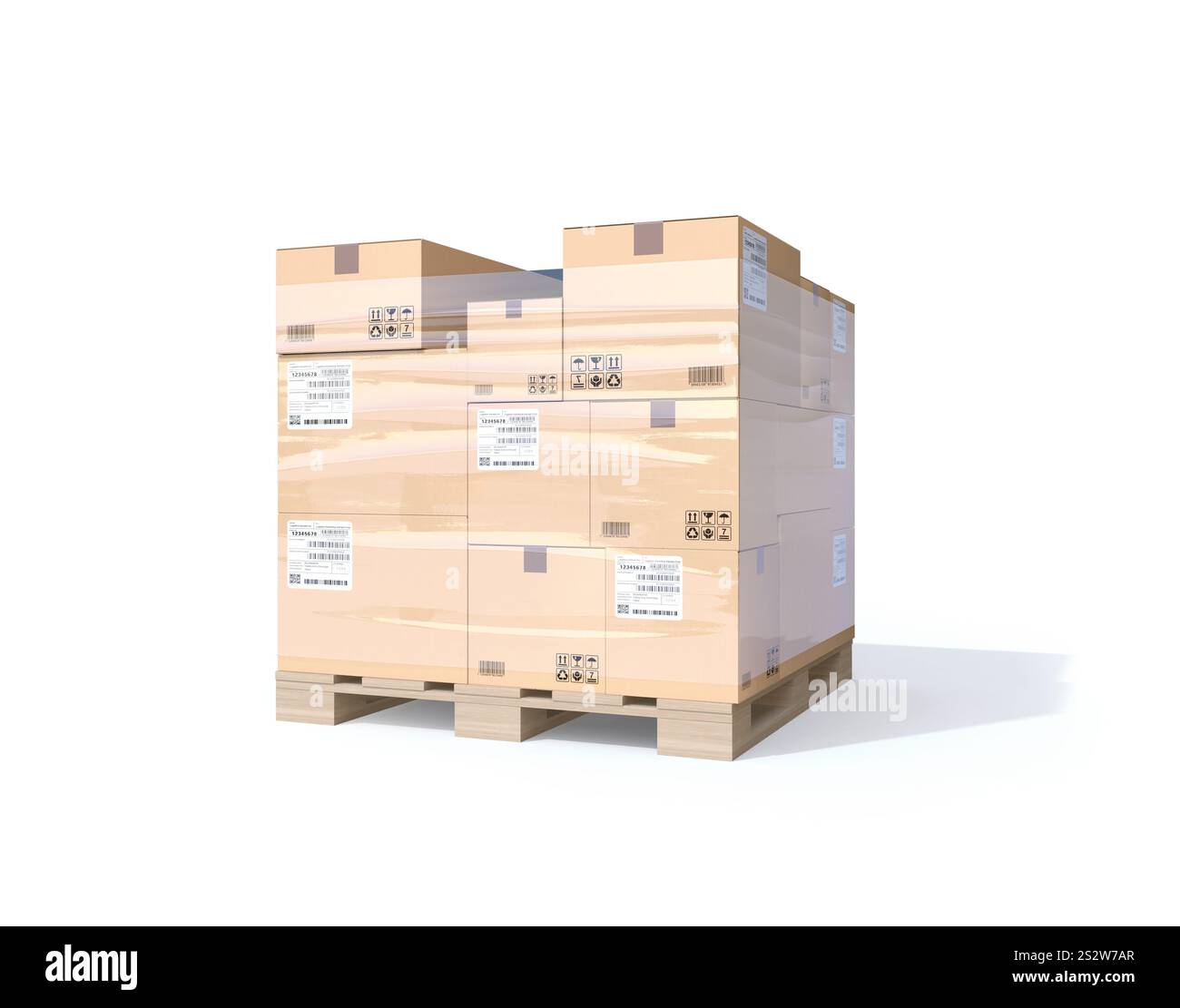 Image of a corrugated cardboard box wrapped on a wooden pallet and ...