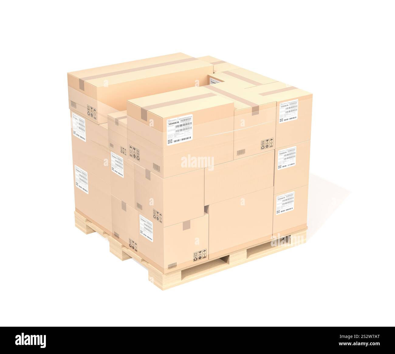 Image of a corrugated cardboard box wrapped on a wooden pallet and ...