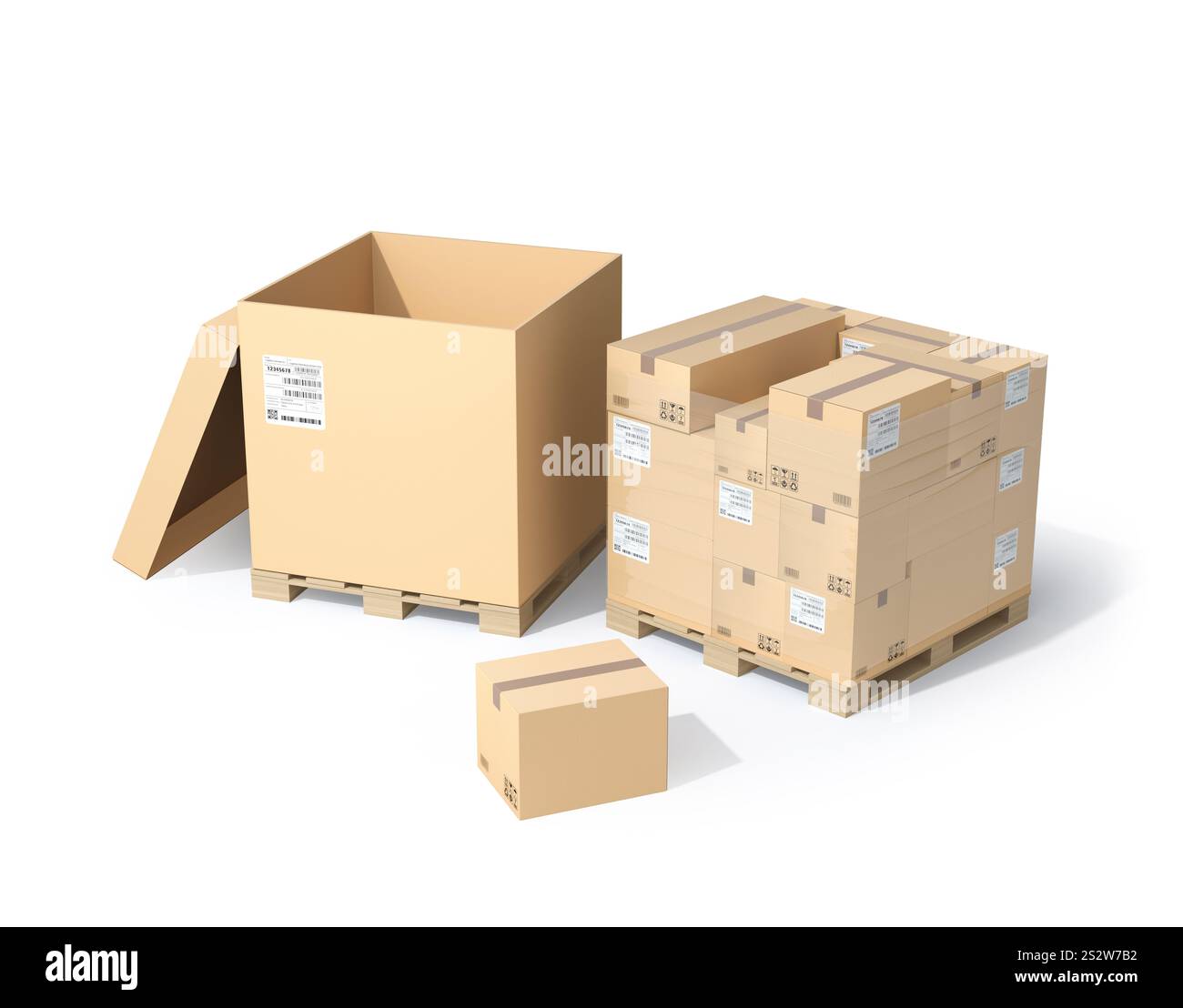 Image of corrugated boxes wrapped on wooden pallets and reinforced ...