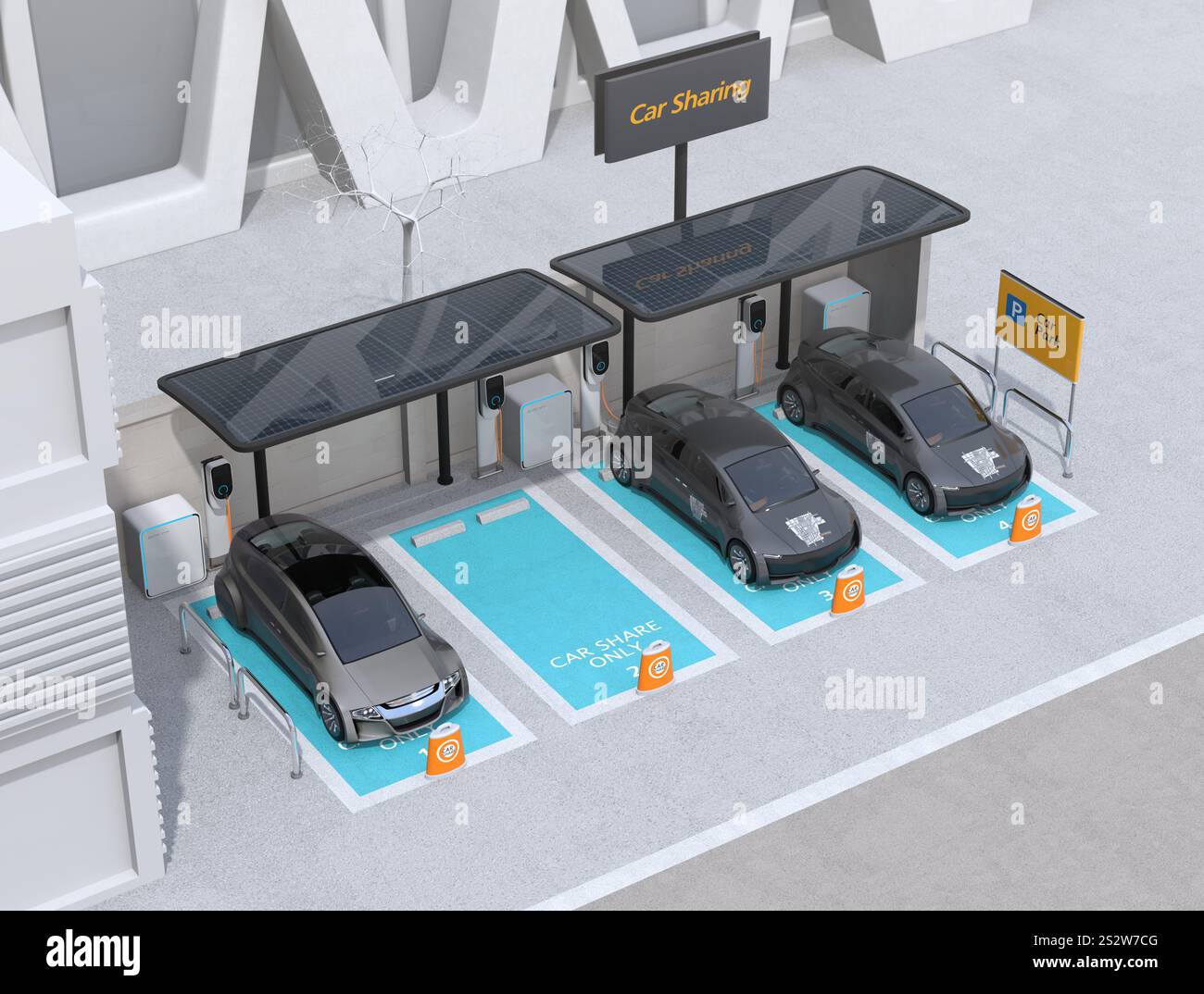Image of an electric vehicle charging in a dedicated car-sharing ...