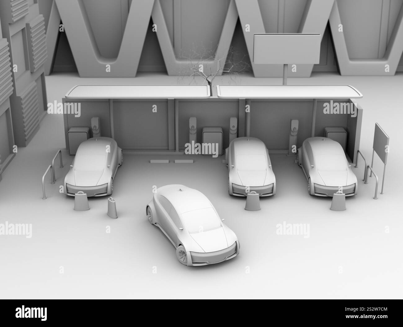 Clay rendering image of an electric vehicle charging in a dedicated car ...