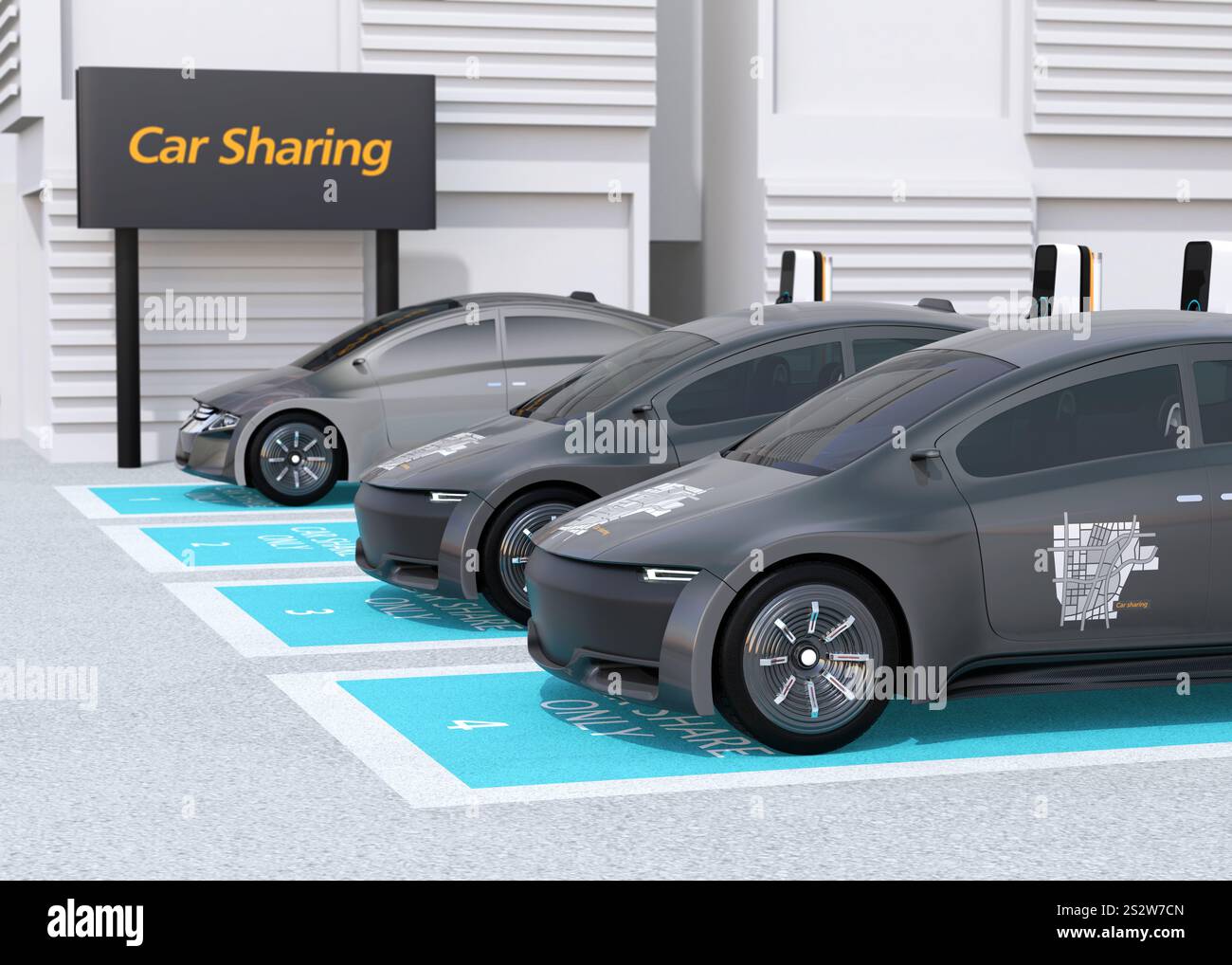 Image of an electric vehicle charging in a dedicated car-sharing ...
