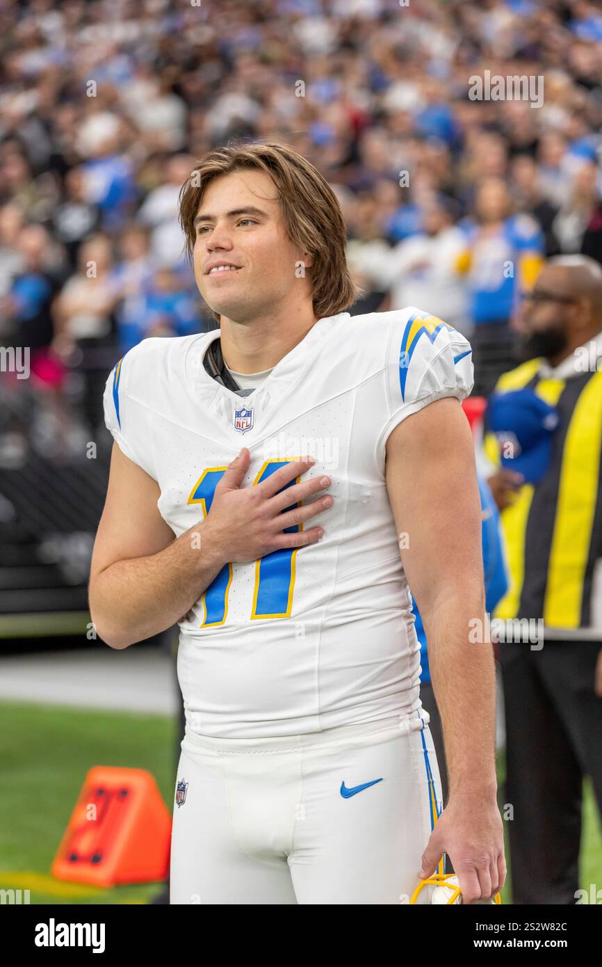 Los Angeles Chargers kicker Cameron Dicker (11) stands for the national ...