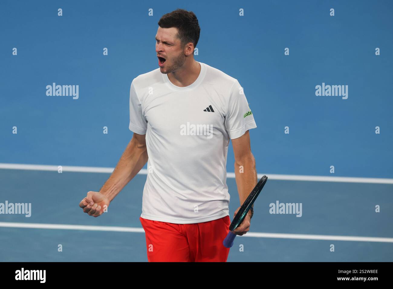 Hubert Hurkacz of Poland celebrates victory in the quarter-final match ...
