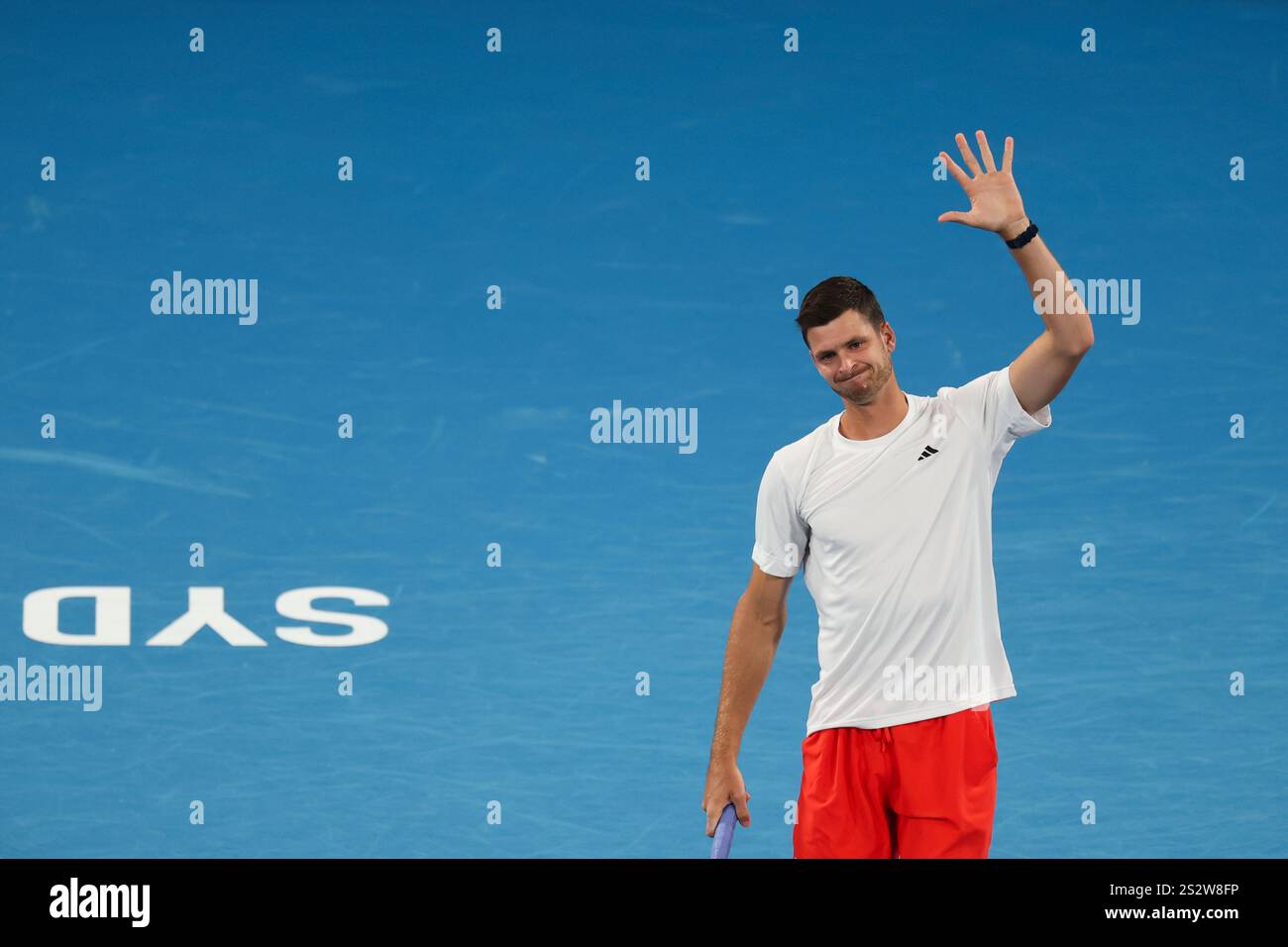 Hubert Hurkacz of Team Poland acknowledges the crowd ahead of his ...