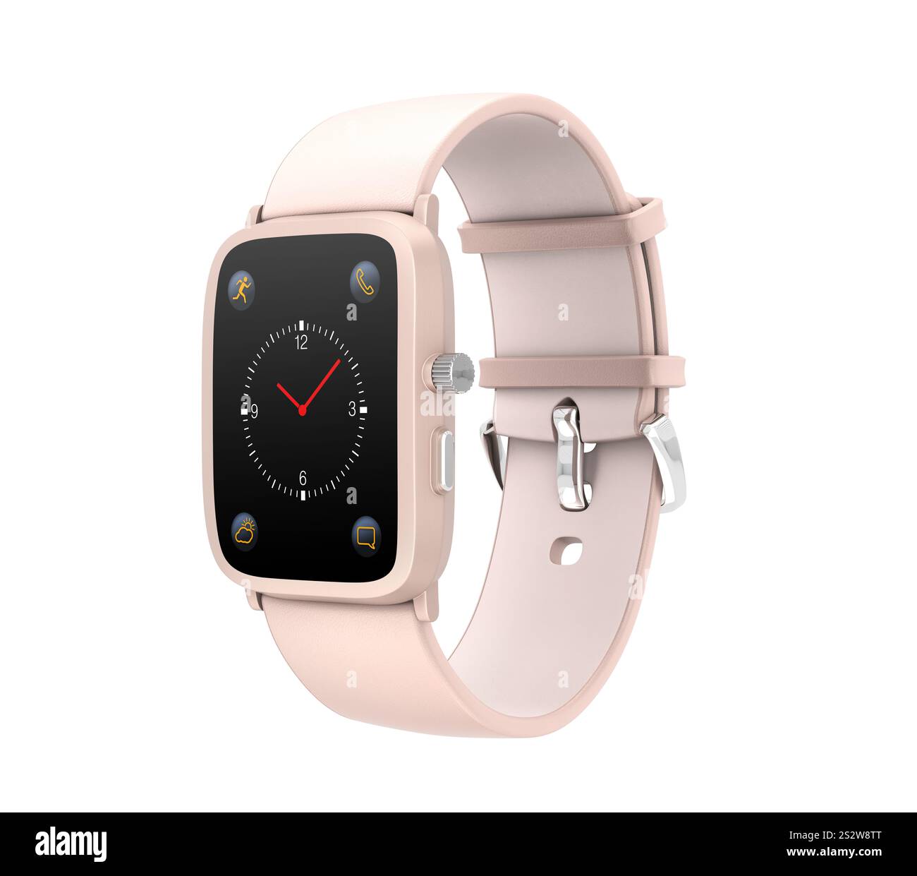 Smartwatch in pink on grey background Stock Photo - Alamy