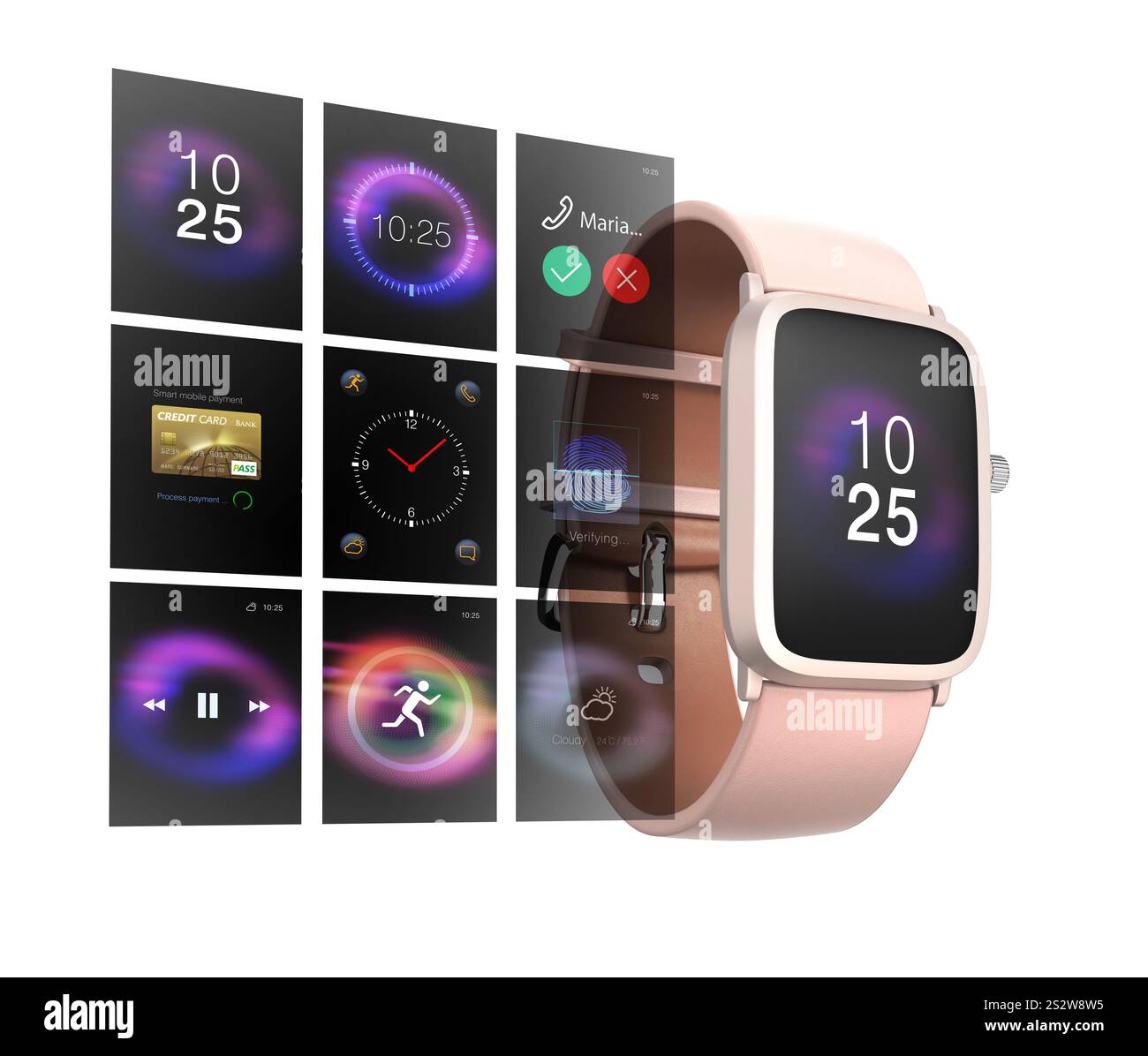 Composite image of smartwatch and UI screen on white background ...