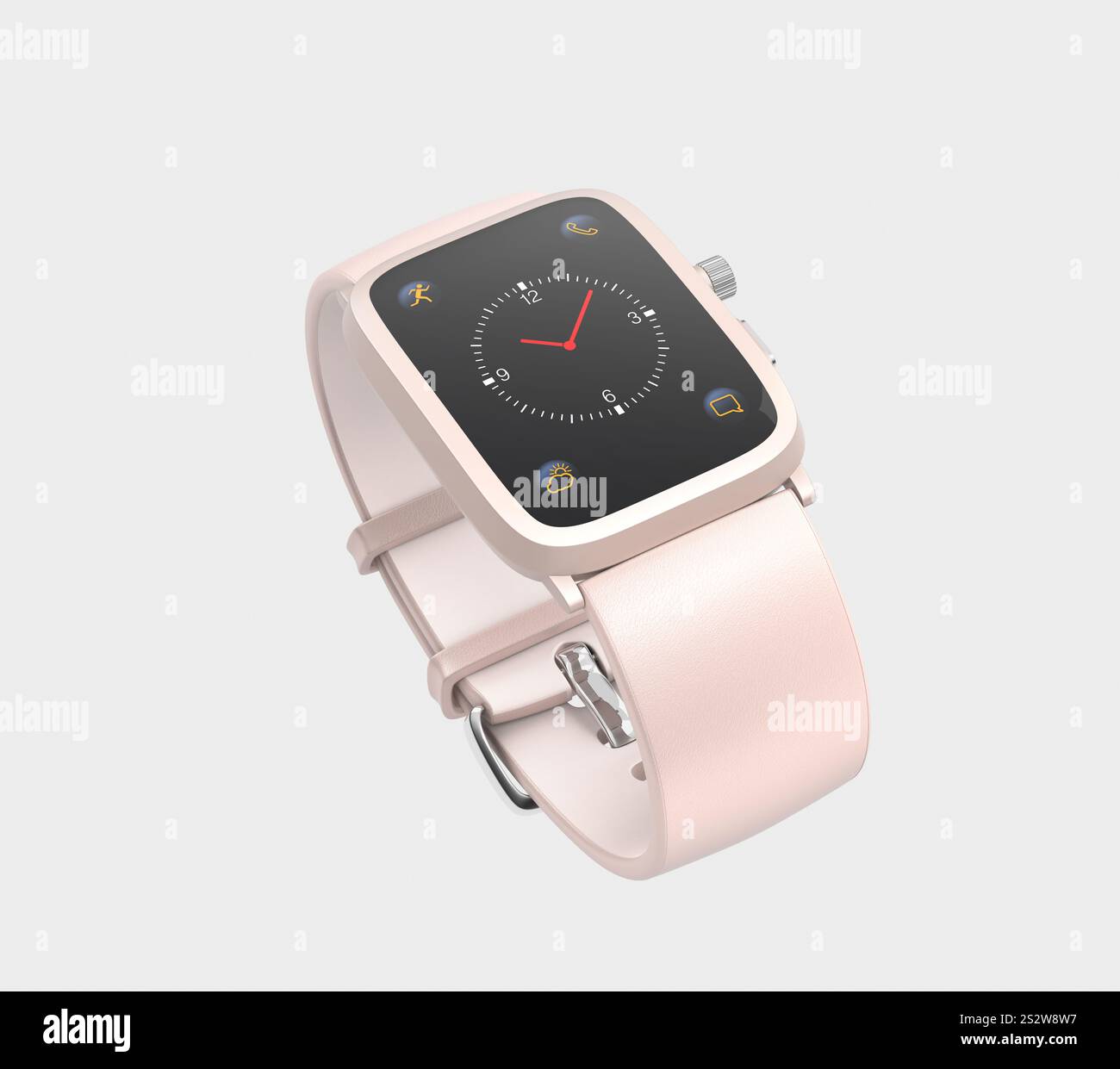 Smartwatch in pink on grey background Stock Photo - Alamy
