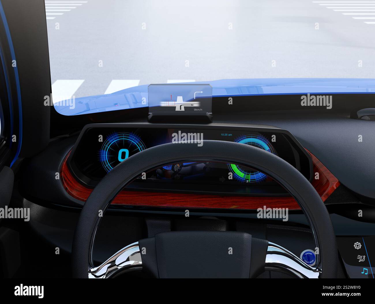 Image of the dashboard of an electric SUV with a heads-up display Stock ...