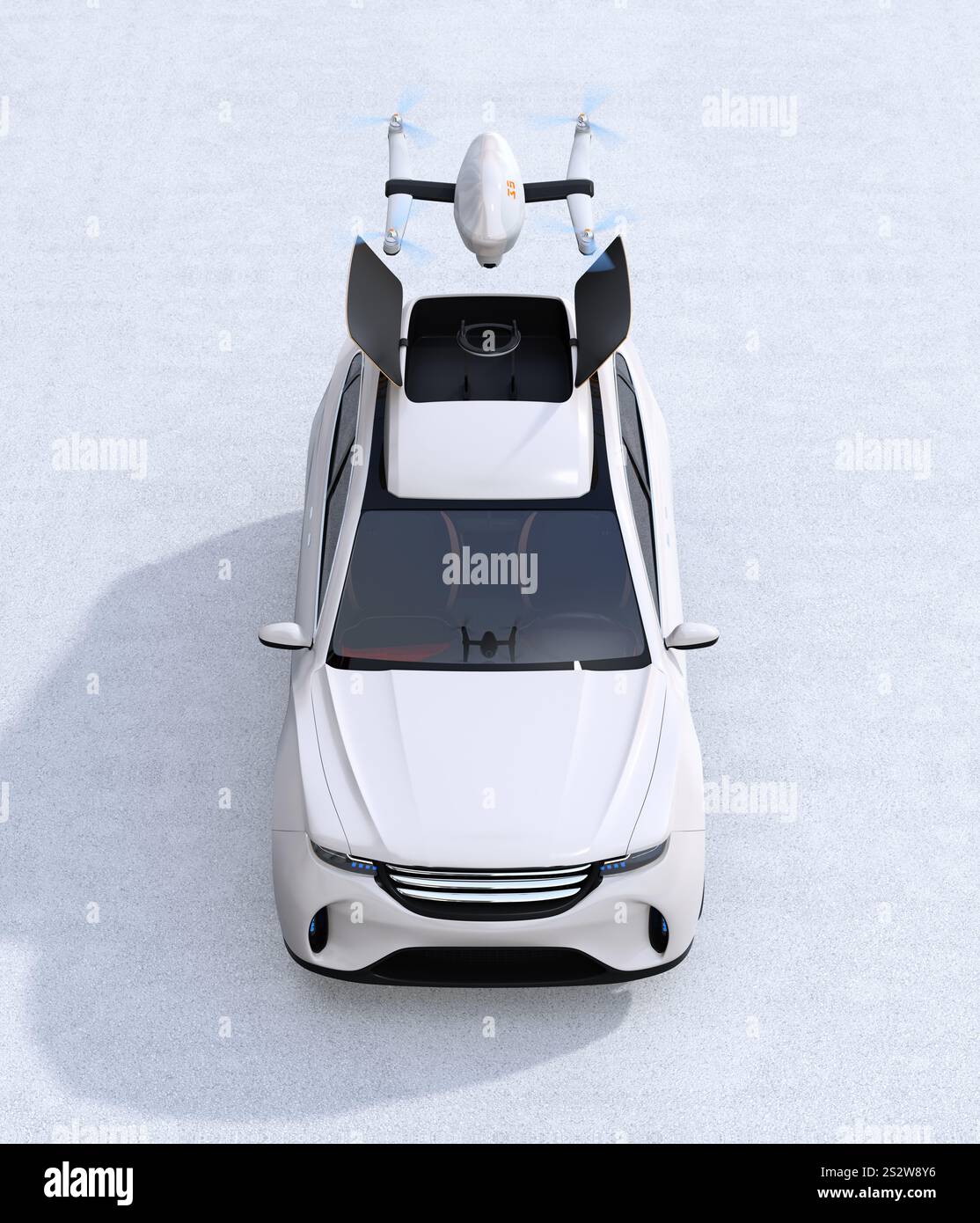 Frontal image of a drone flying off the roof of an SUV Stock Photo - Alamy