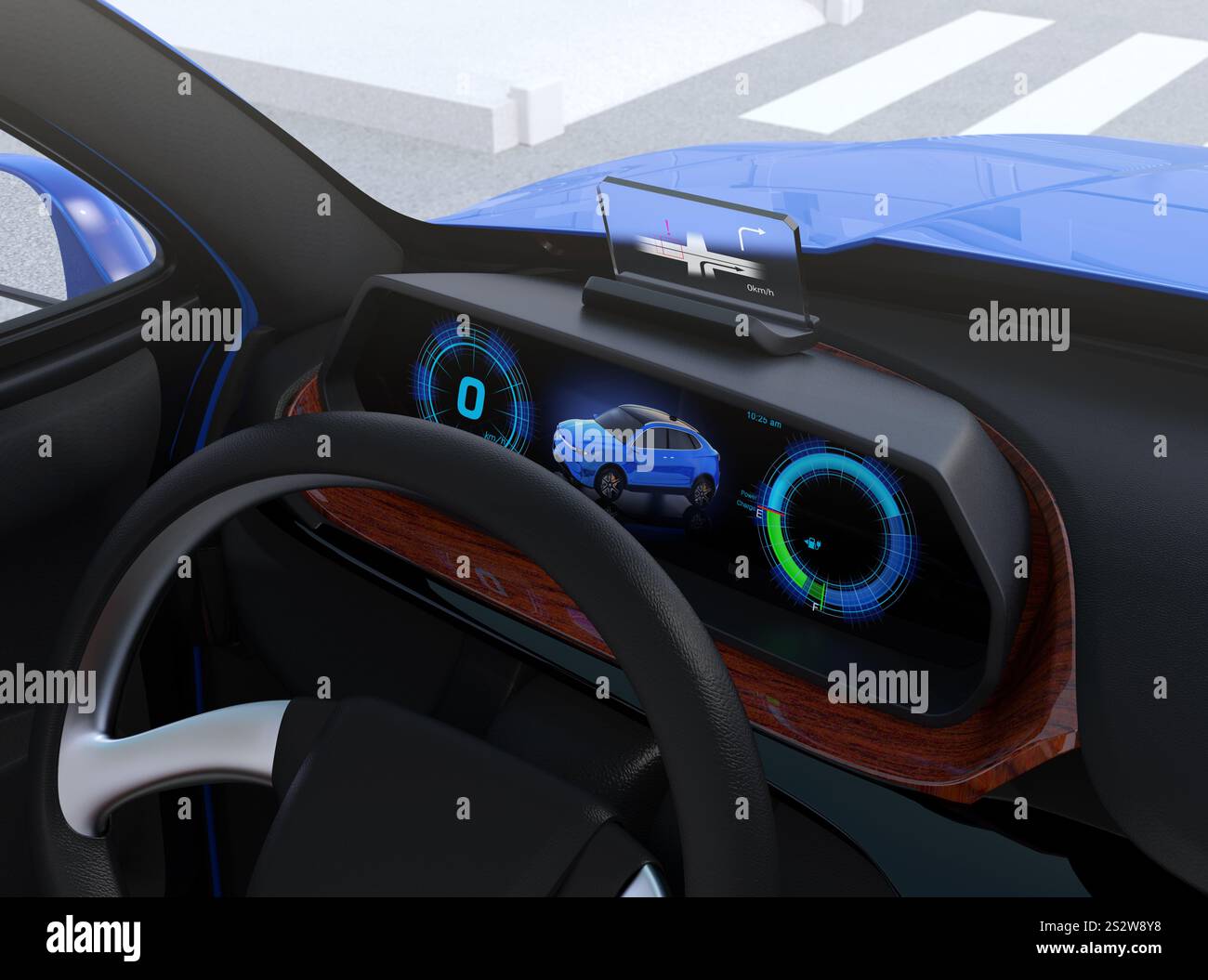 Image of the dashboard of an electric SUV with a heads-up display Stock ...