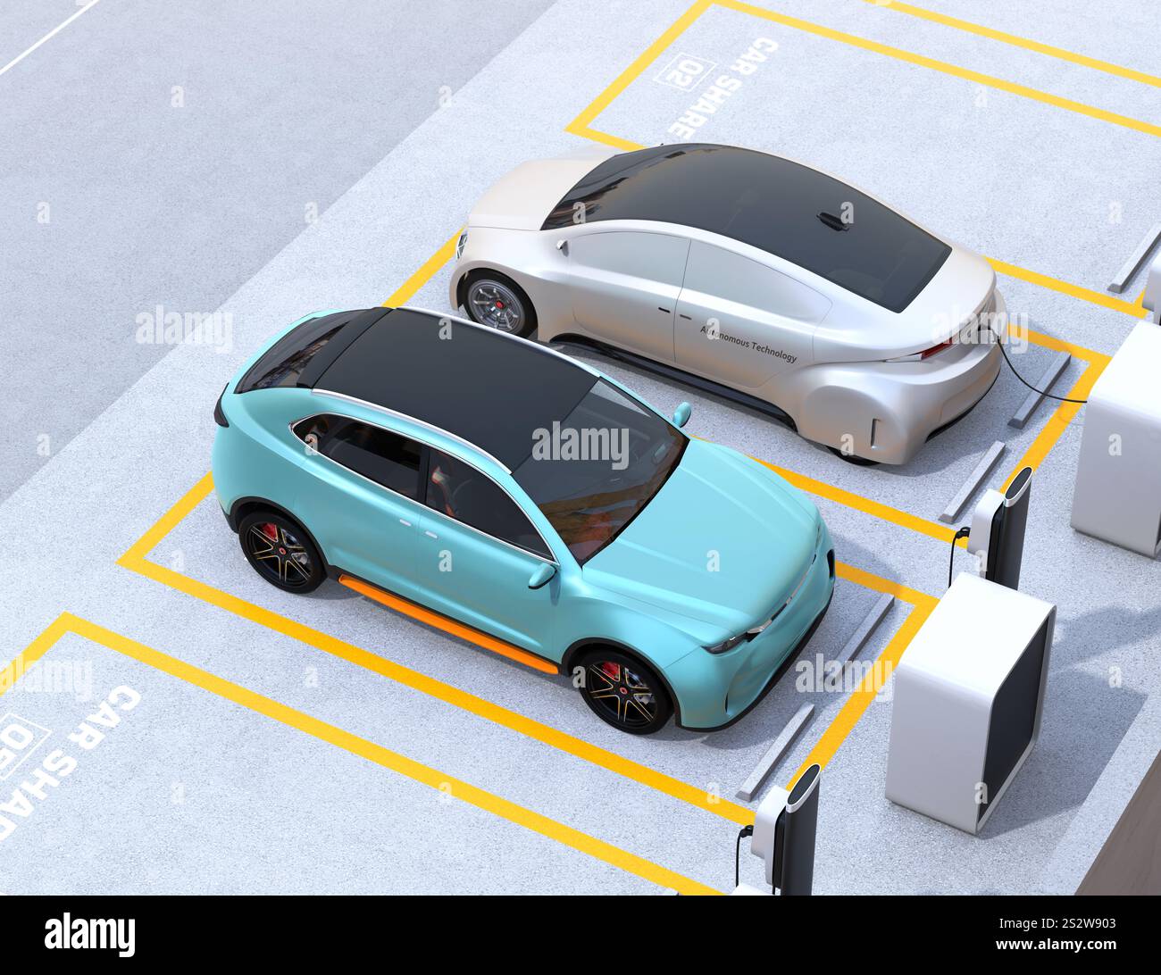Image of an electric vehicle charging in a dedicated car-sharing ...