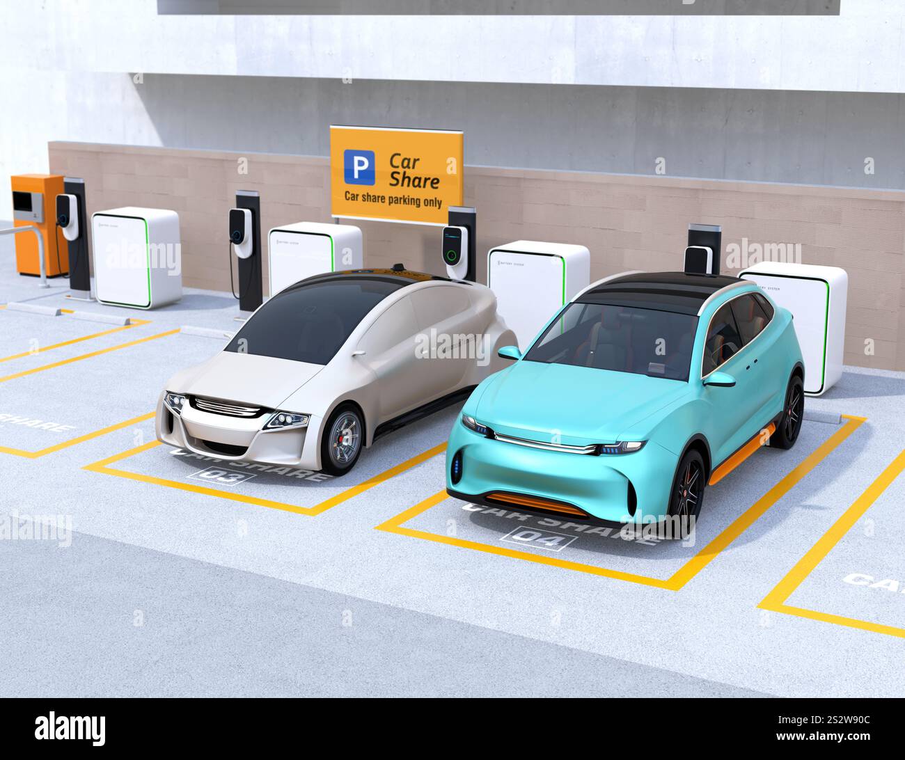 Image of an electric vehicle charging in a dedicated car-sharing ...