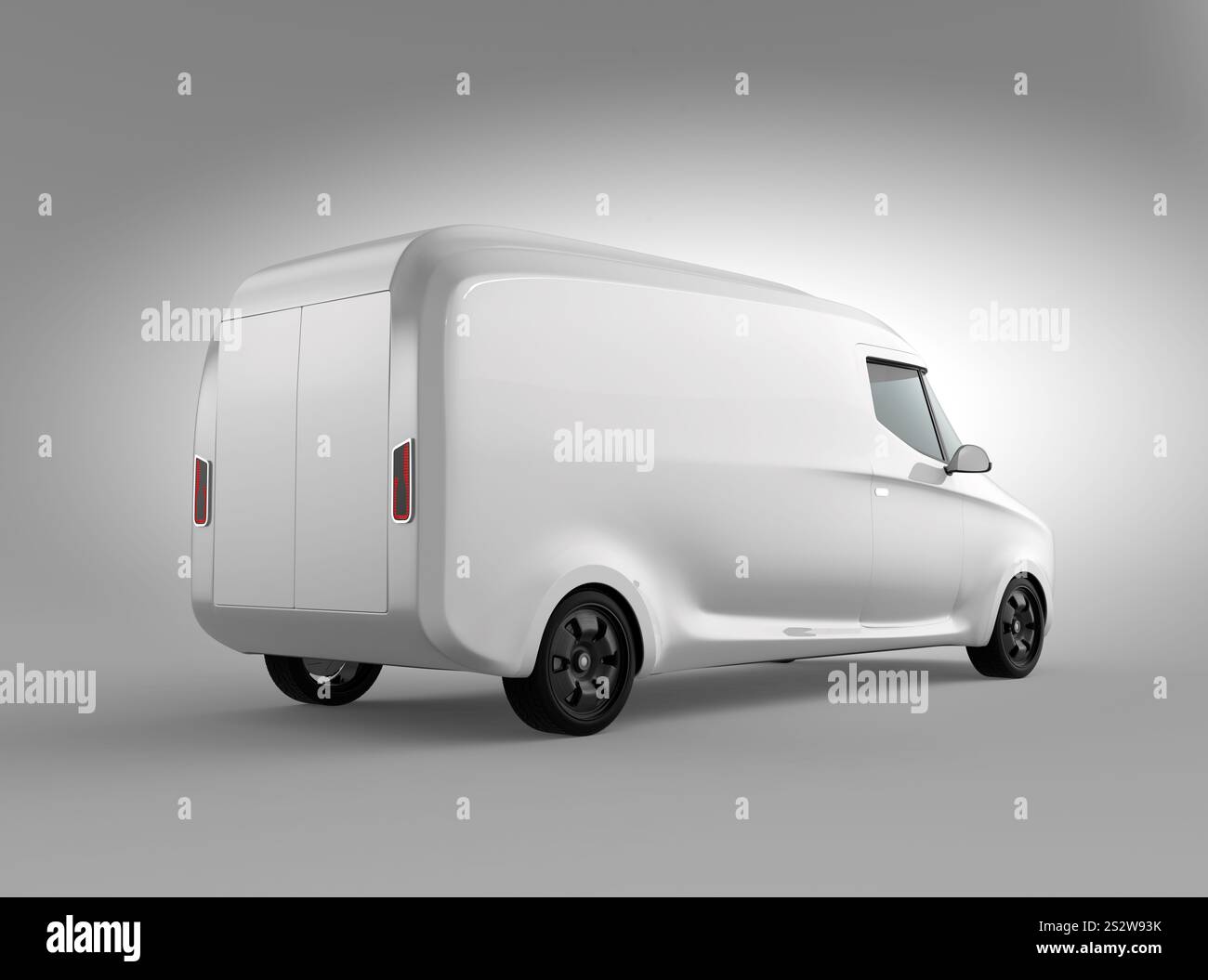 Image of the rear of a white electric delivery minivan Stock Photo - Alamy