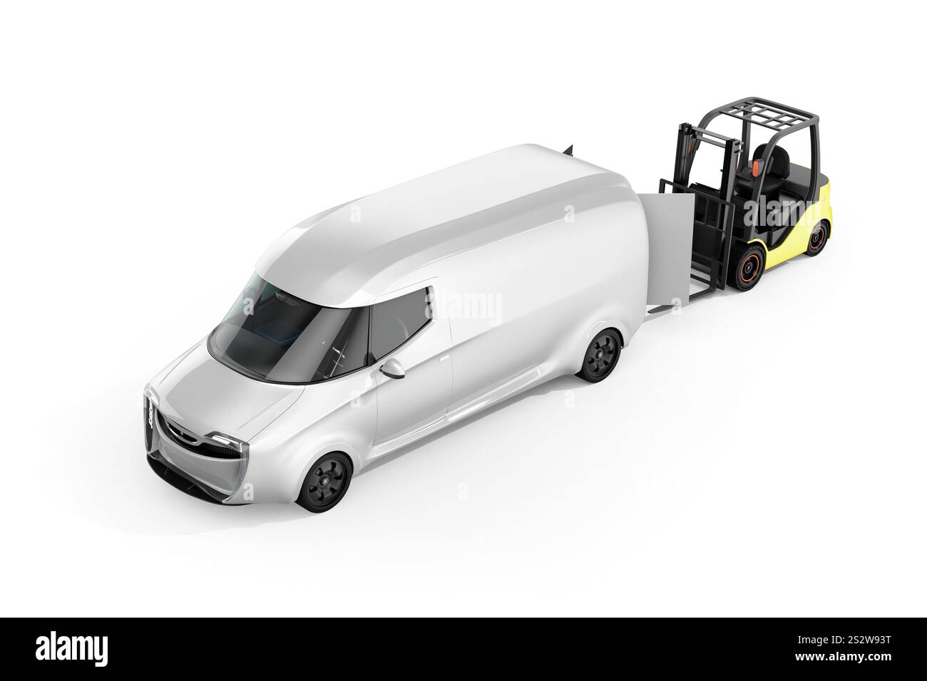 Image of a delivery van and a lift vehicle Stock Photo - Alamy
