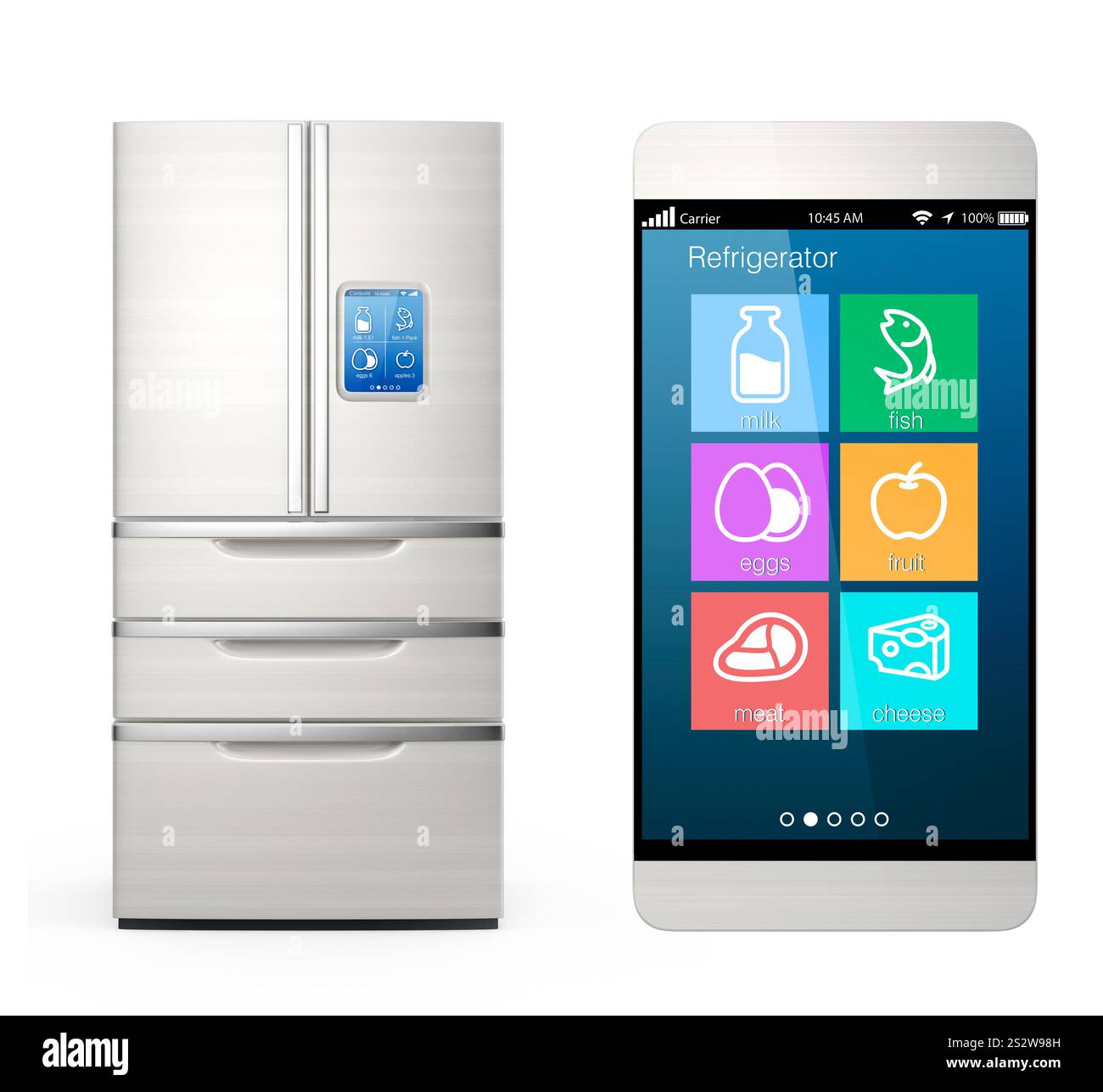 Checking the contents of the fridge on a smartphone Stock Photo - Alamy