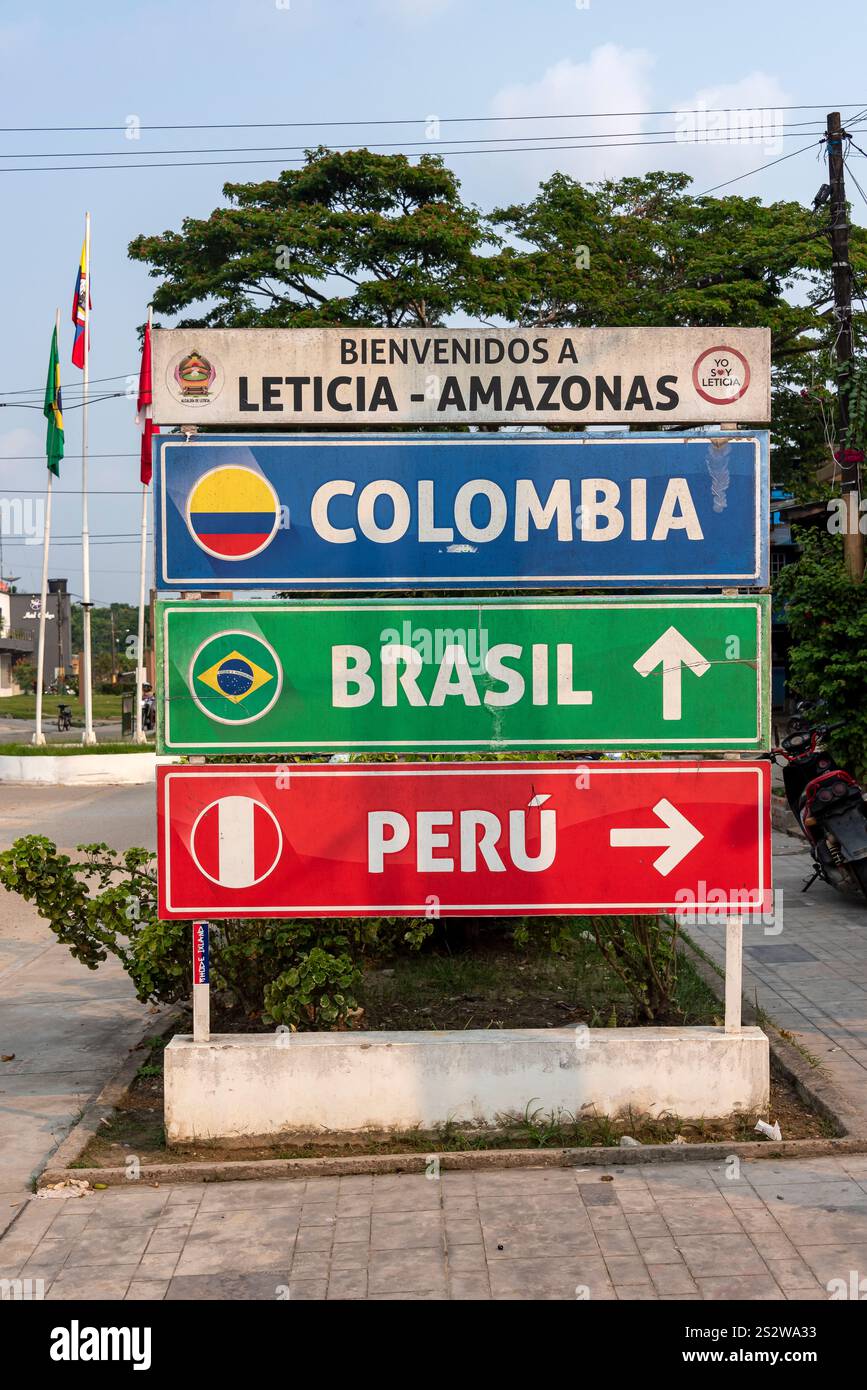 Three countries frontier spot. Leticia, Amazonas River, Colombia Stock ...