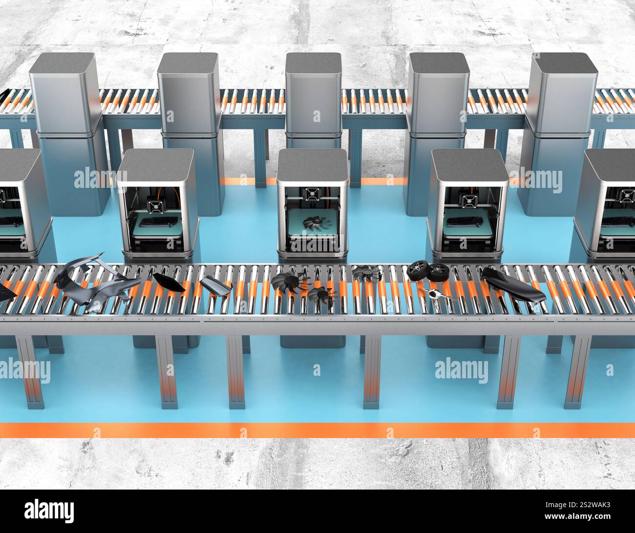 Concept of a 2D printer factory producing car parts Stock Photo - Alamy