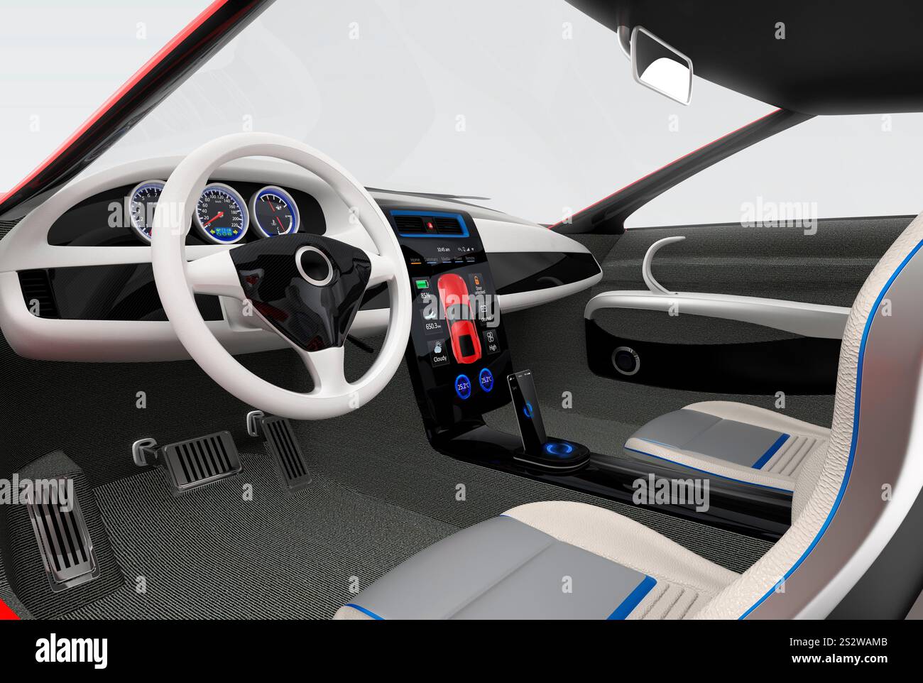 Sports car interior design concept. Smartphone and car navigation ...