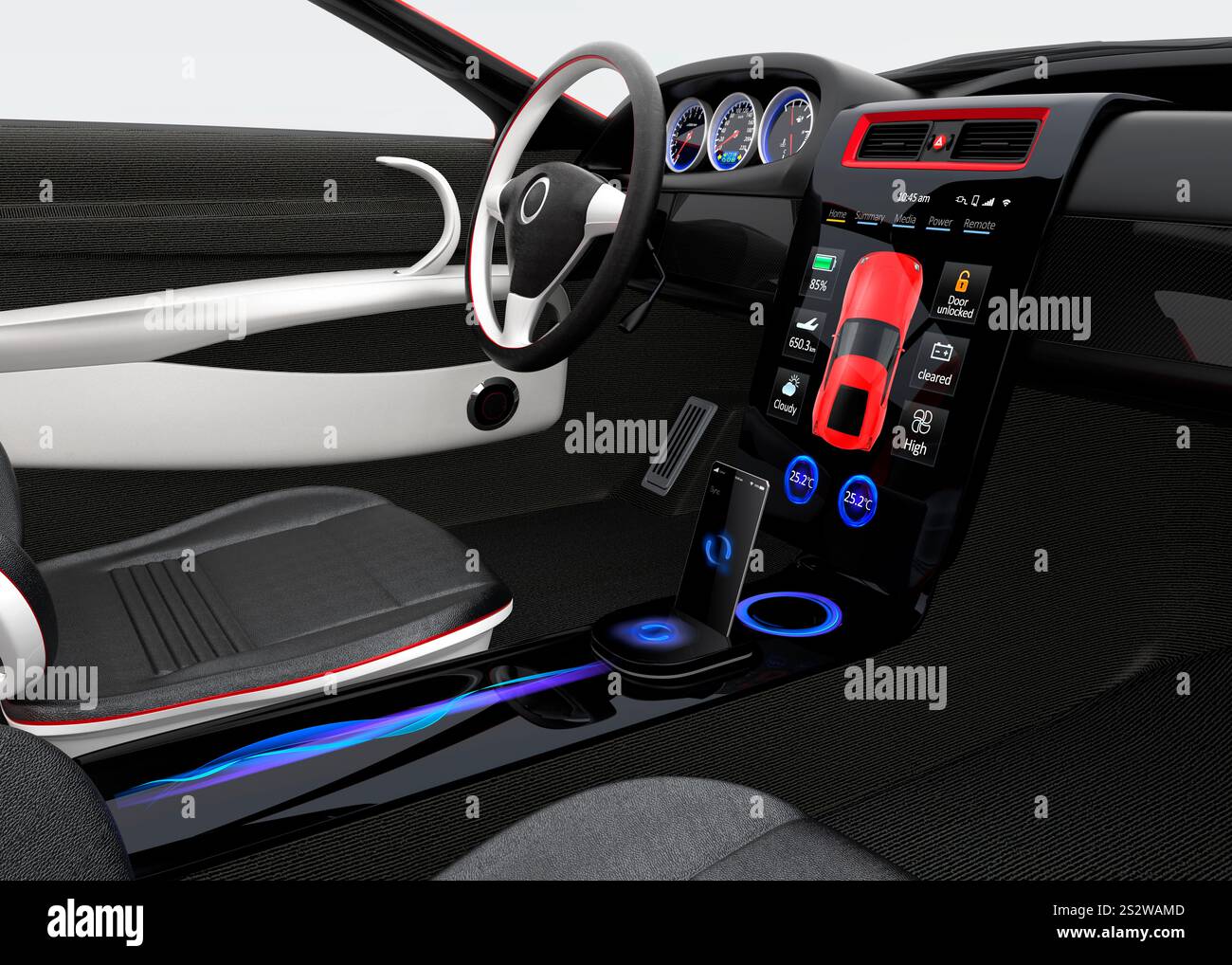 Sports car interior design concept. Smartphone and car navigation ...
