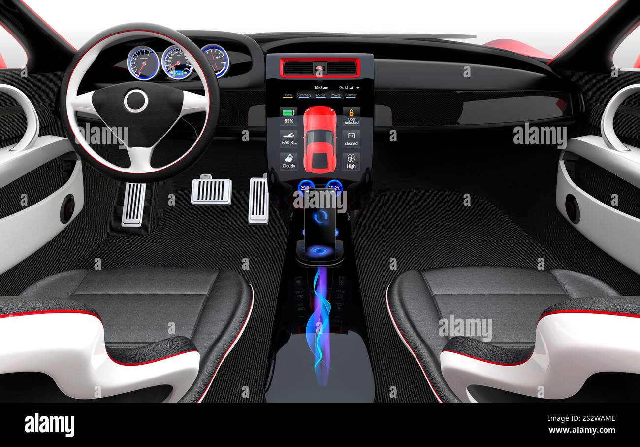 Sports car interior design concept. Smartphone and car navigation ...