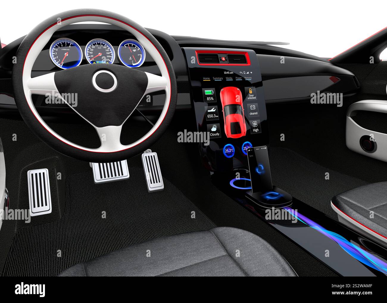 Sports car interior design concept. Smartphone and car navigation ...