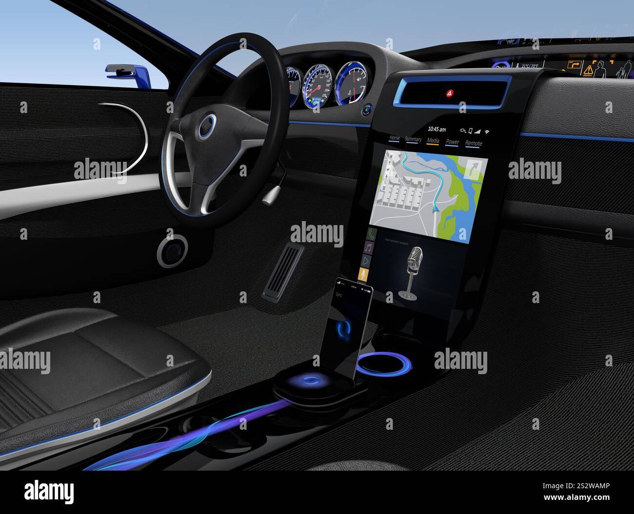 Sports car interior design concept. Navigation map being displayed ...