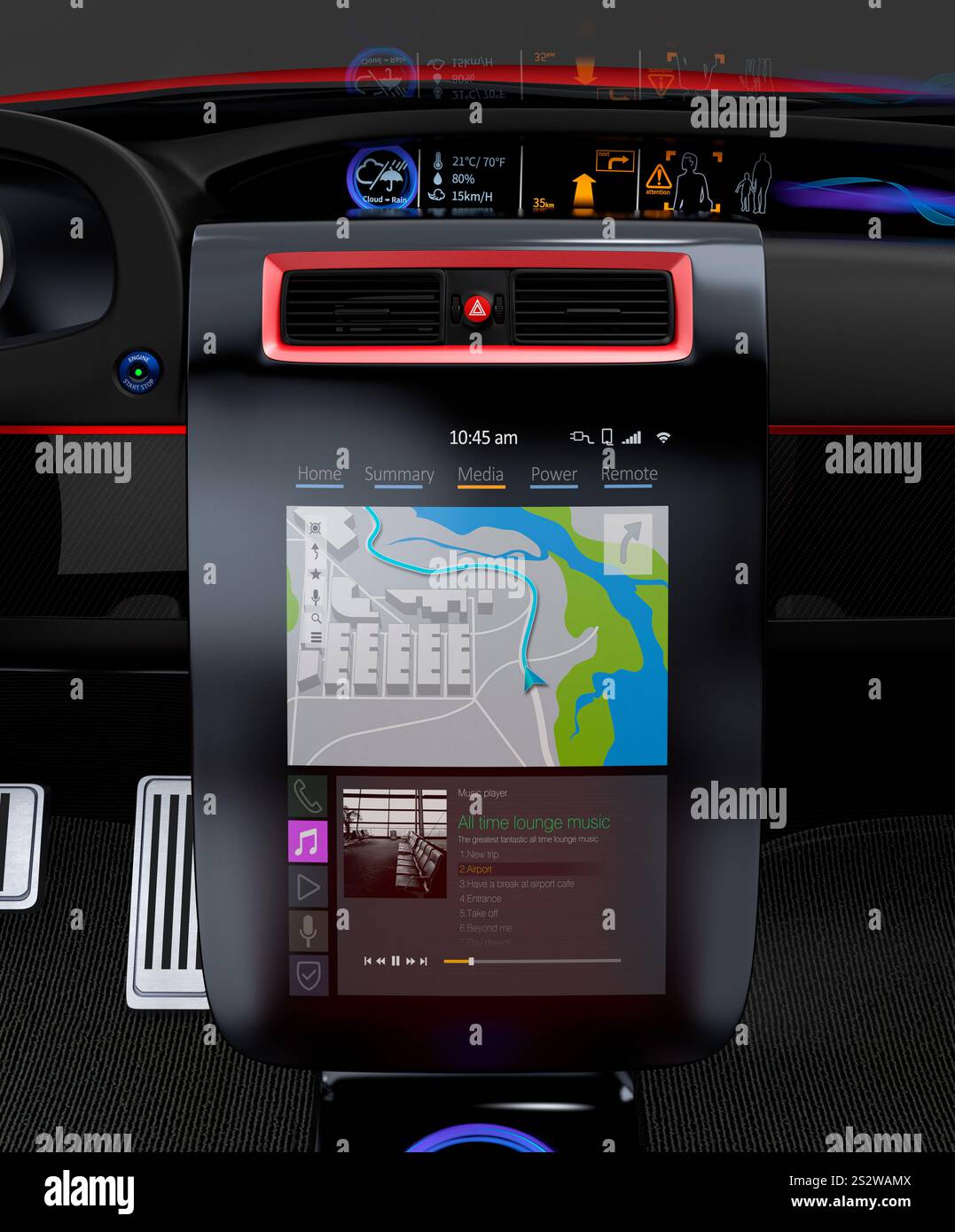 Sports car interior design concept. Navigation map being displayed ...