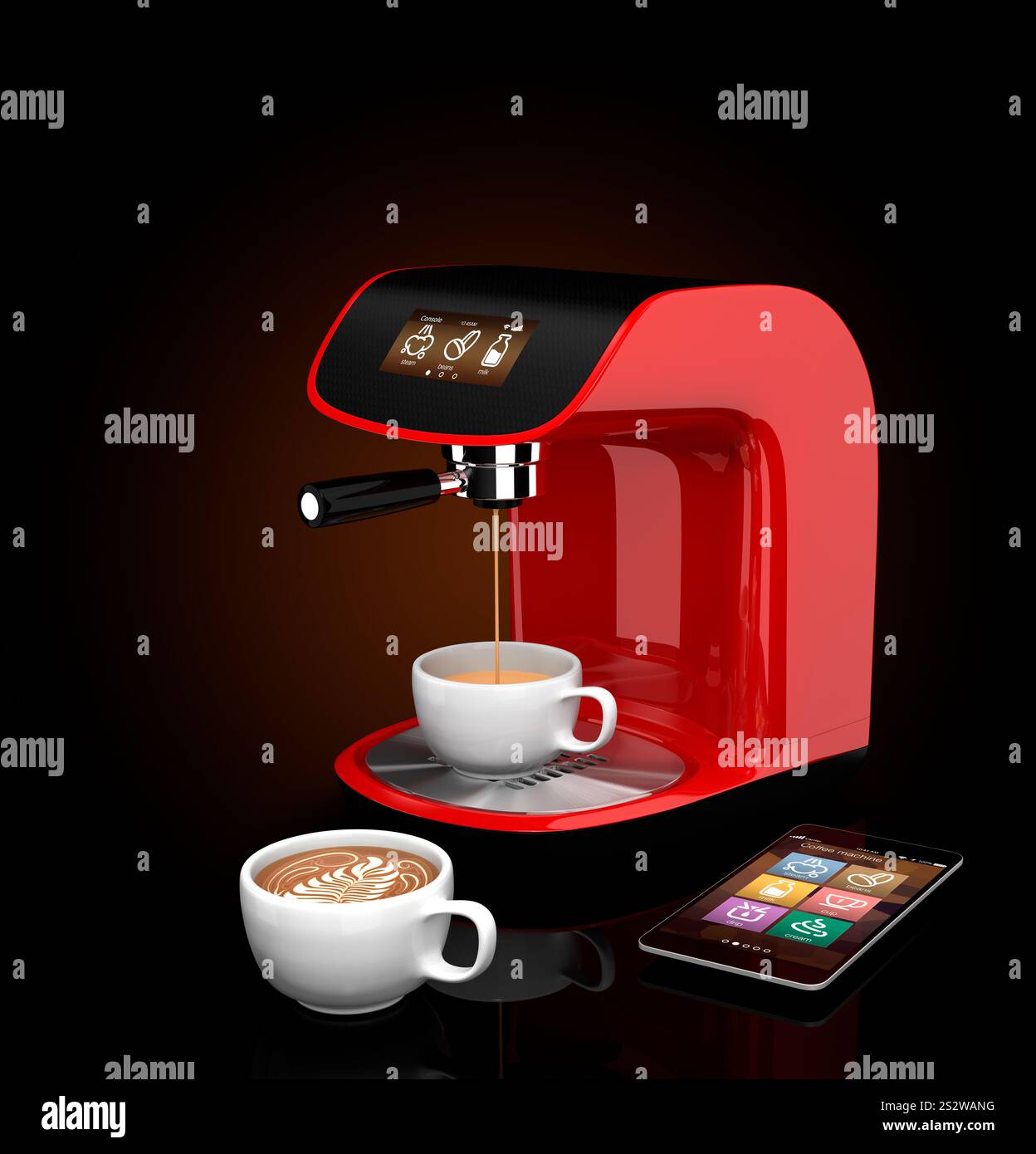 Smartphone app and espresso coffee machine Stock Photo - Alamy
