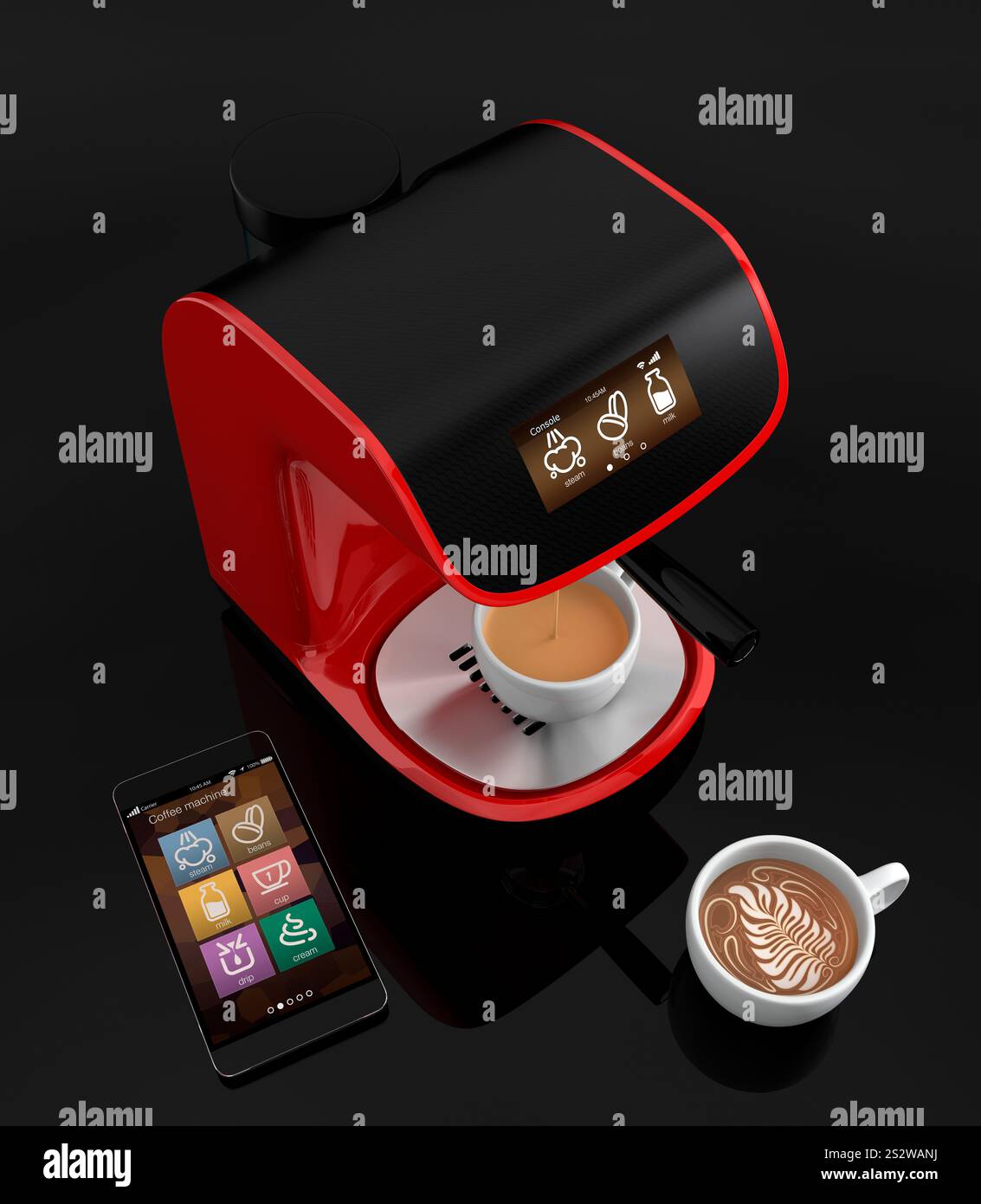 Smartphone app and espresso coffee machine Stock Photo - Alamy