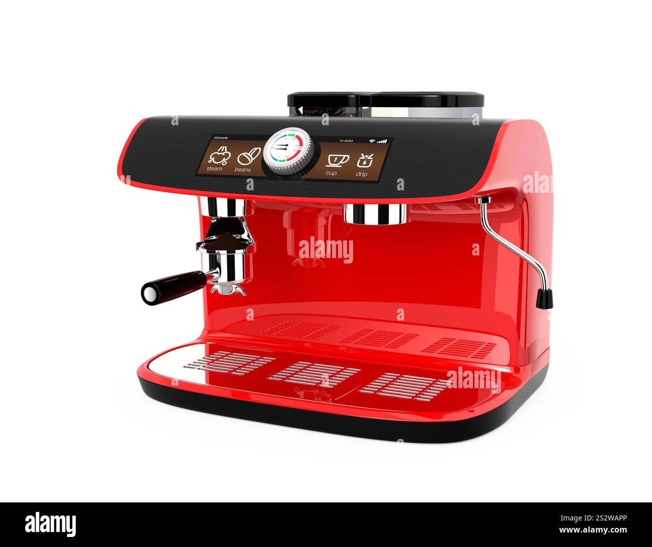 Red Large espresso machine extracting espresso Stock Photo - Alamy
