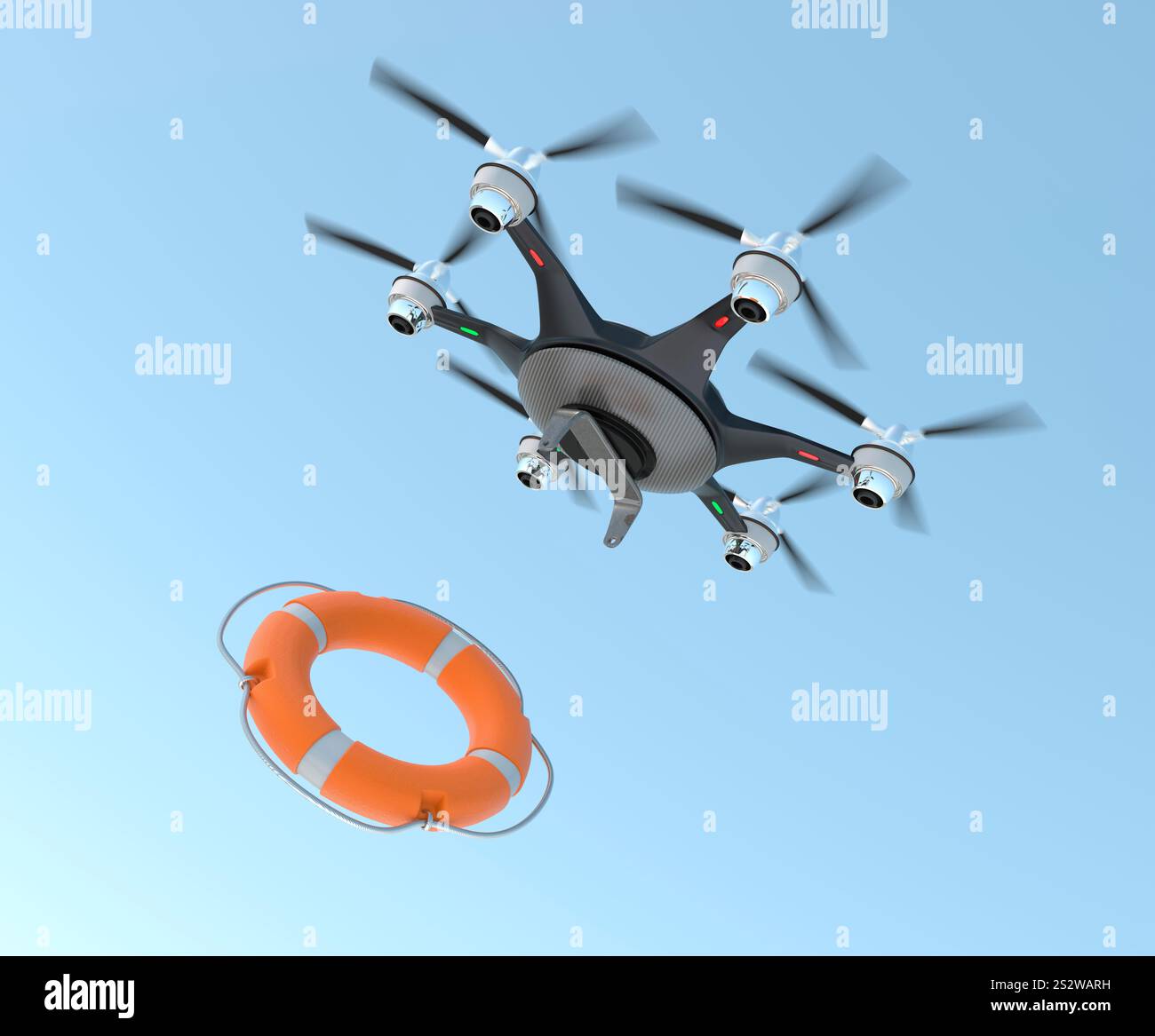 Drone dropping floats. High-speed rescue support concept Stock Photo ...