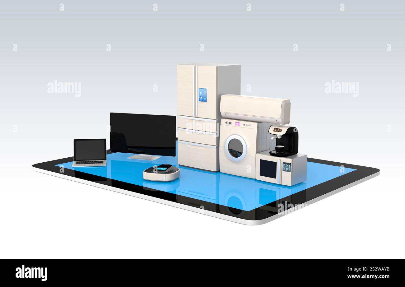 Smart home appliances and tablet PCs; concept of linking smart phones ...
