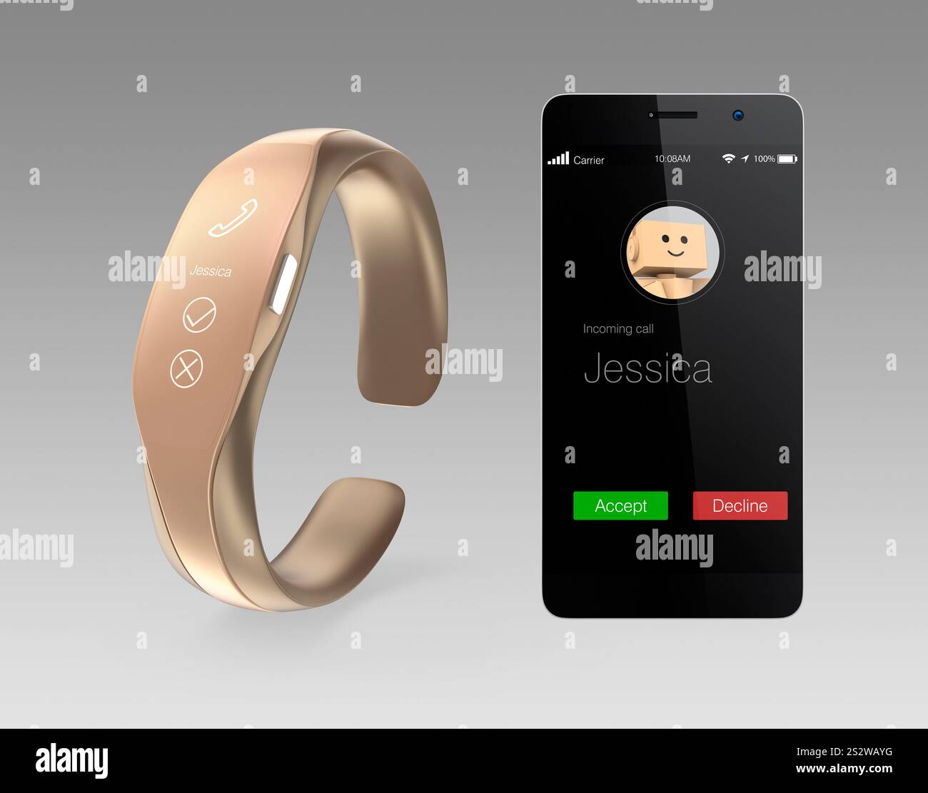 Incoming call display on smart band and smartphone Stock Photo - Alamy