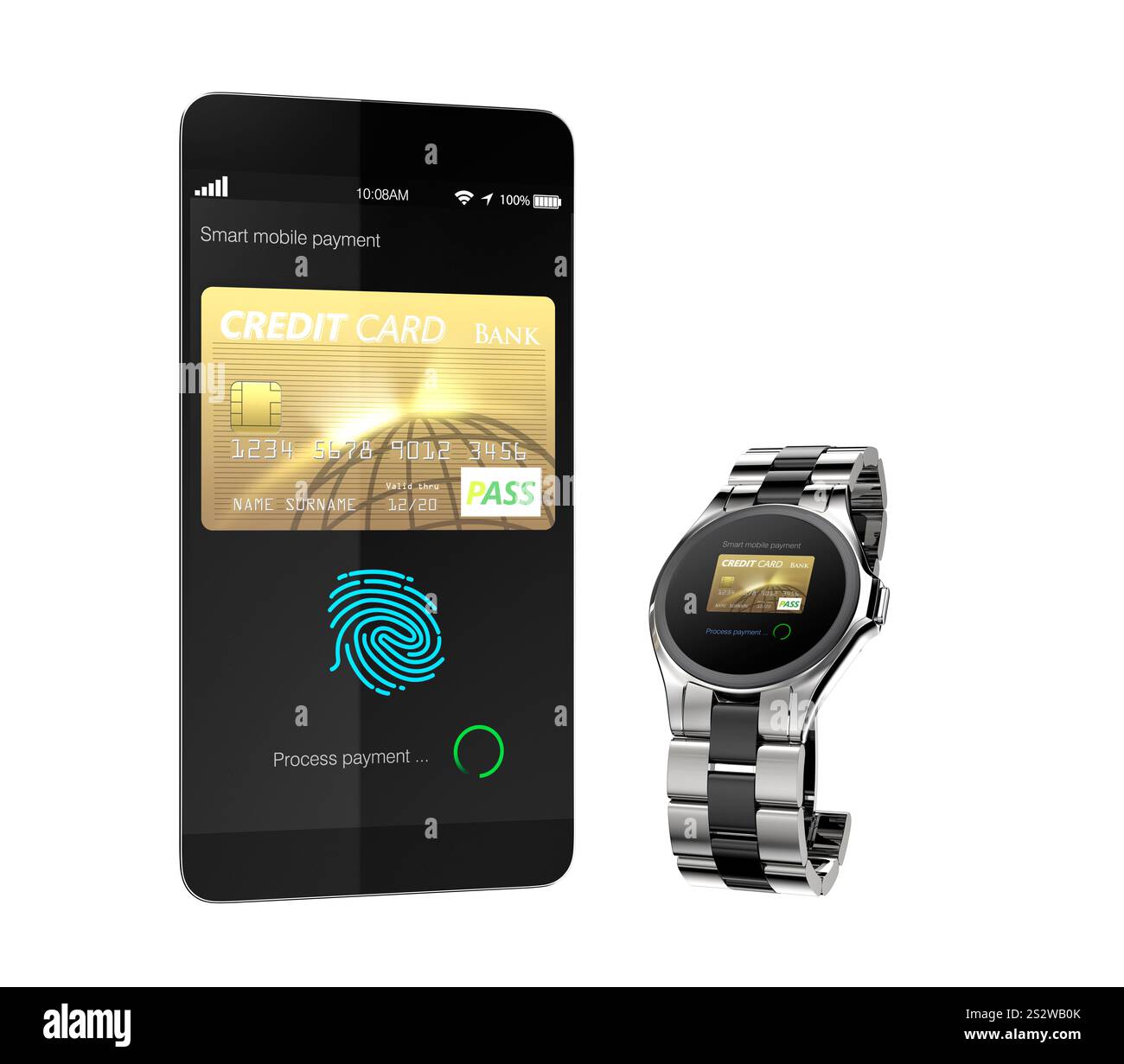 Smartphone and smartwatch in the field online shopping concept Stock ...