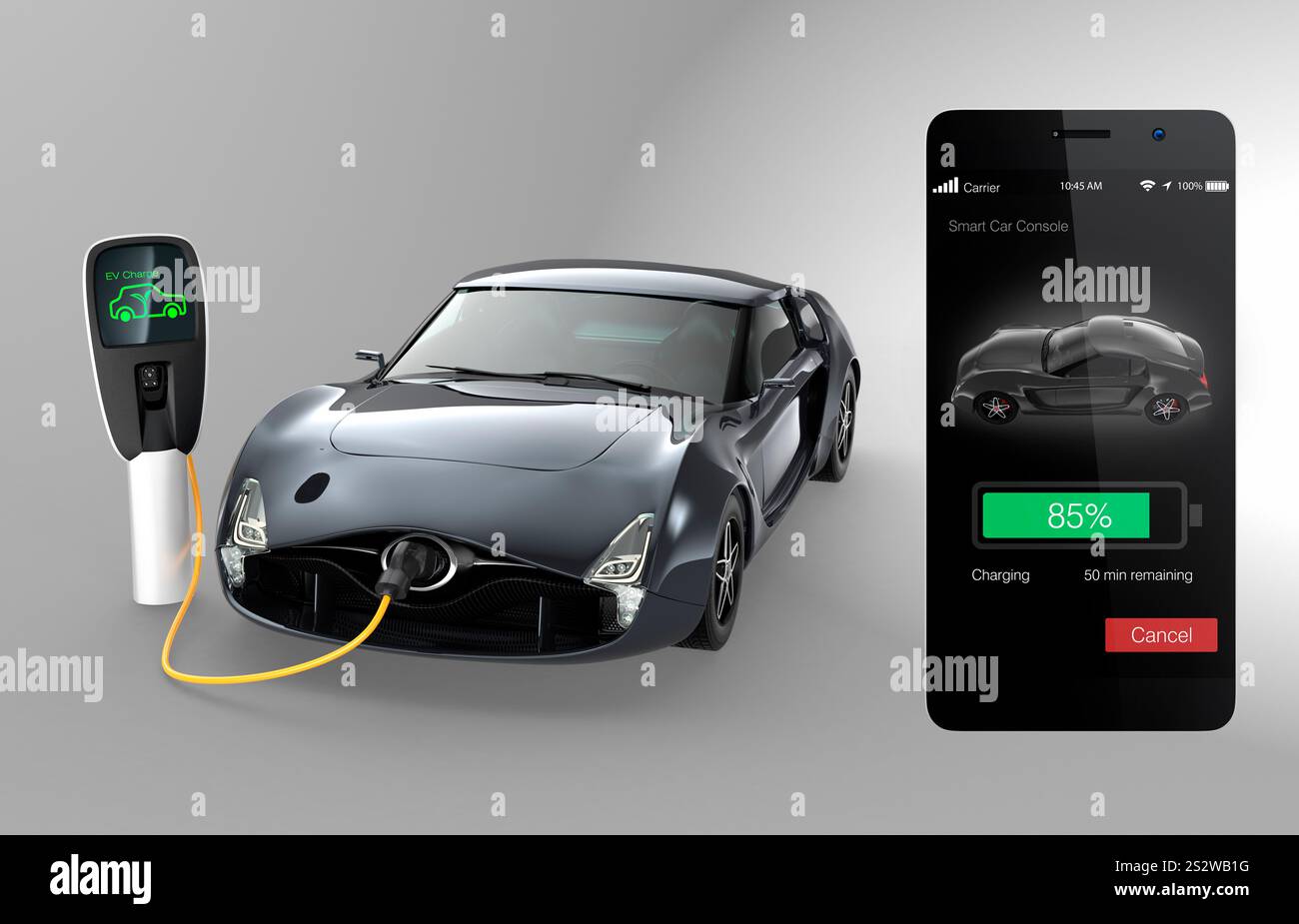 Smartphone app to check charging status of electric vehicles Stock ...