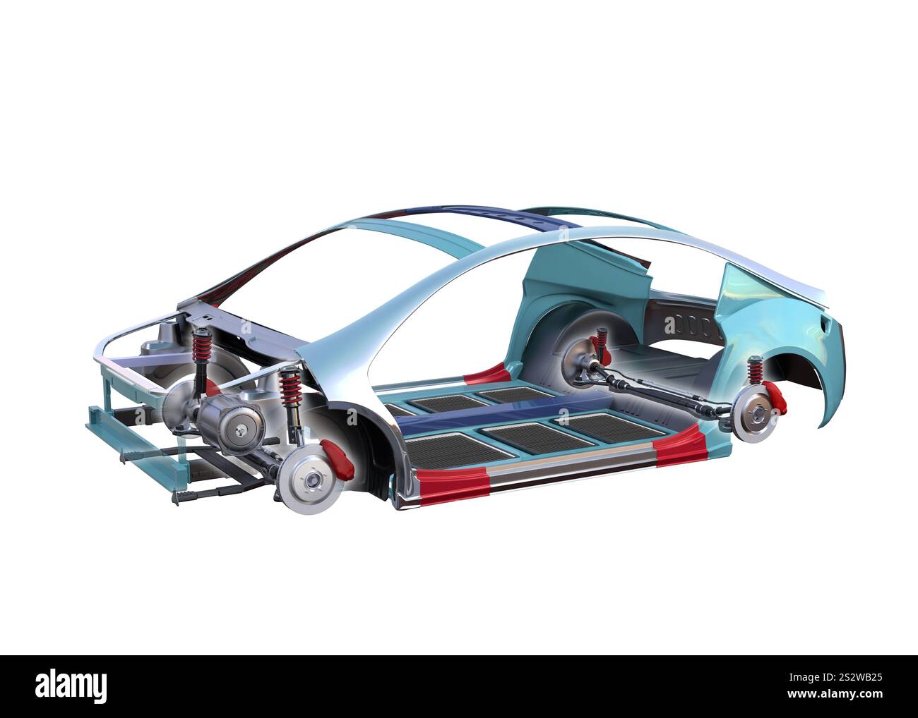 Structural image of electric vehicle frame, transmission and battery ...