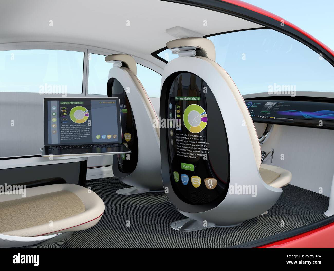 Interior image of an automated vehicle. The laptop computer and seat ...