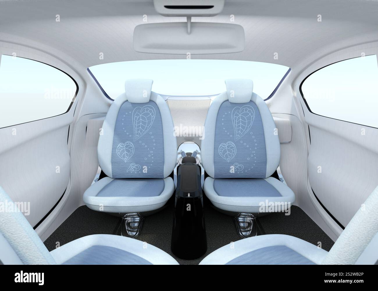 Interior image of an automated vehicle. The driver's seat is rotated to ...