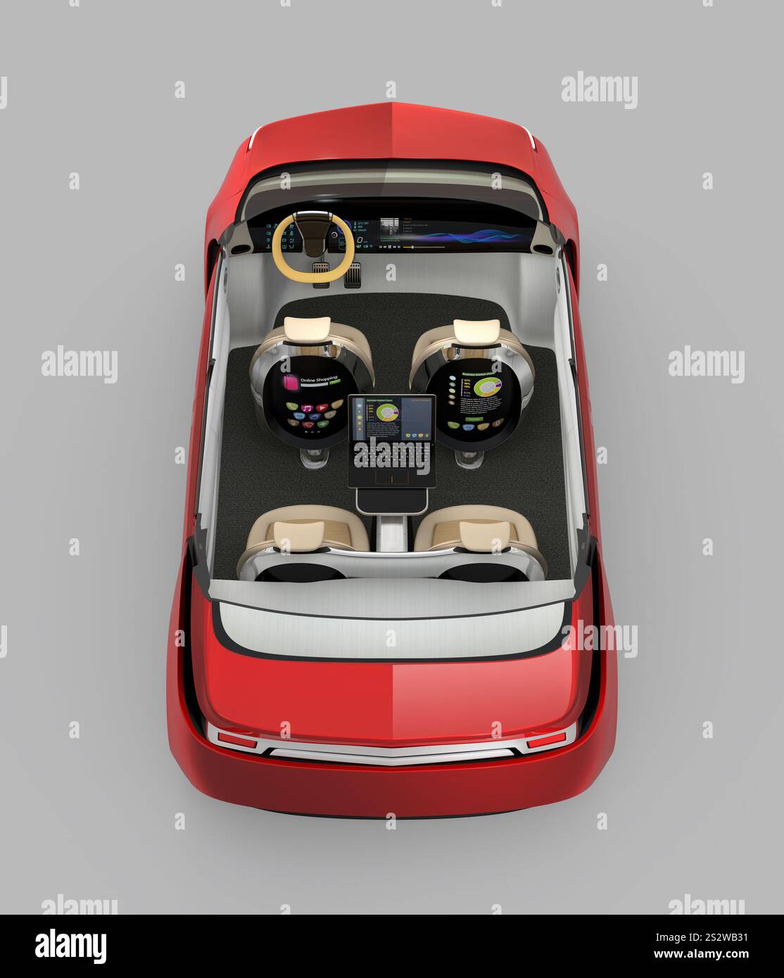 Cutaway image of the interior of an automatic car seen from behind ...