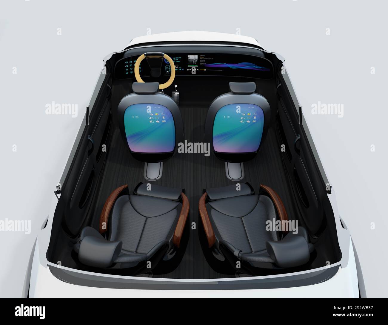 Cutaway image of front seat with monitor and rear seat with reclining ...