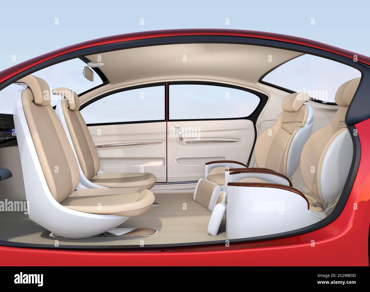 Automated vehicle layout with swivelable front seats and reclining ...