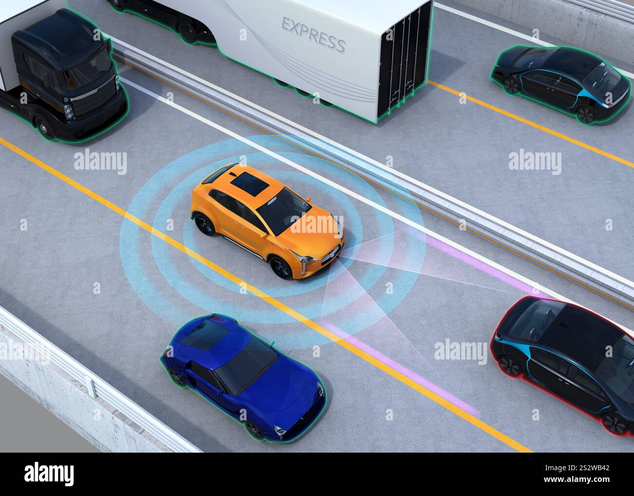 Concept image of the car's lane keeping and automatic braking system ...