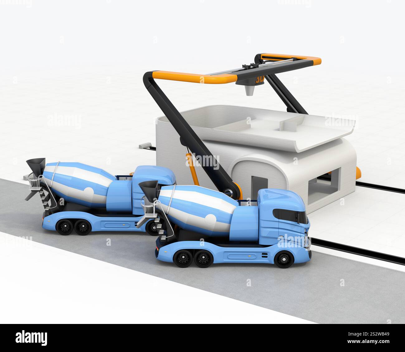 Large industrial 3D printer and mixer truck; 3D printer prints house ...